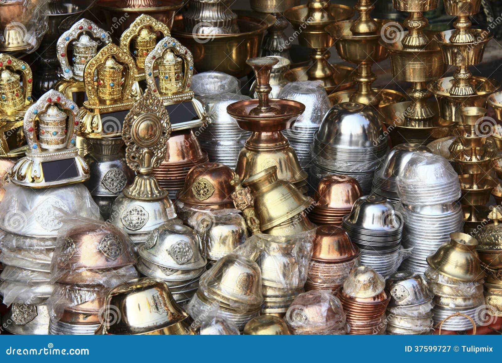 Metalware sold in Nepal stock image. Image of buddhism - 37599727