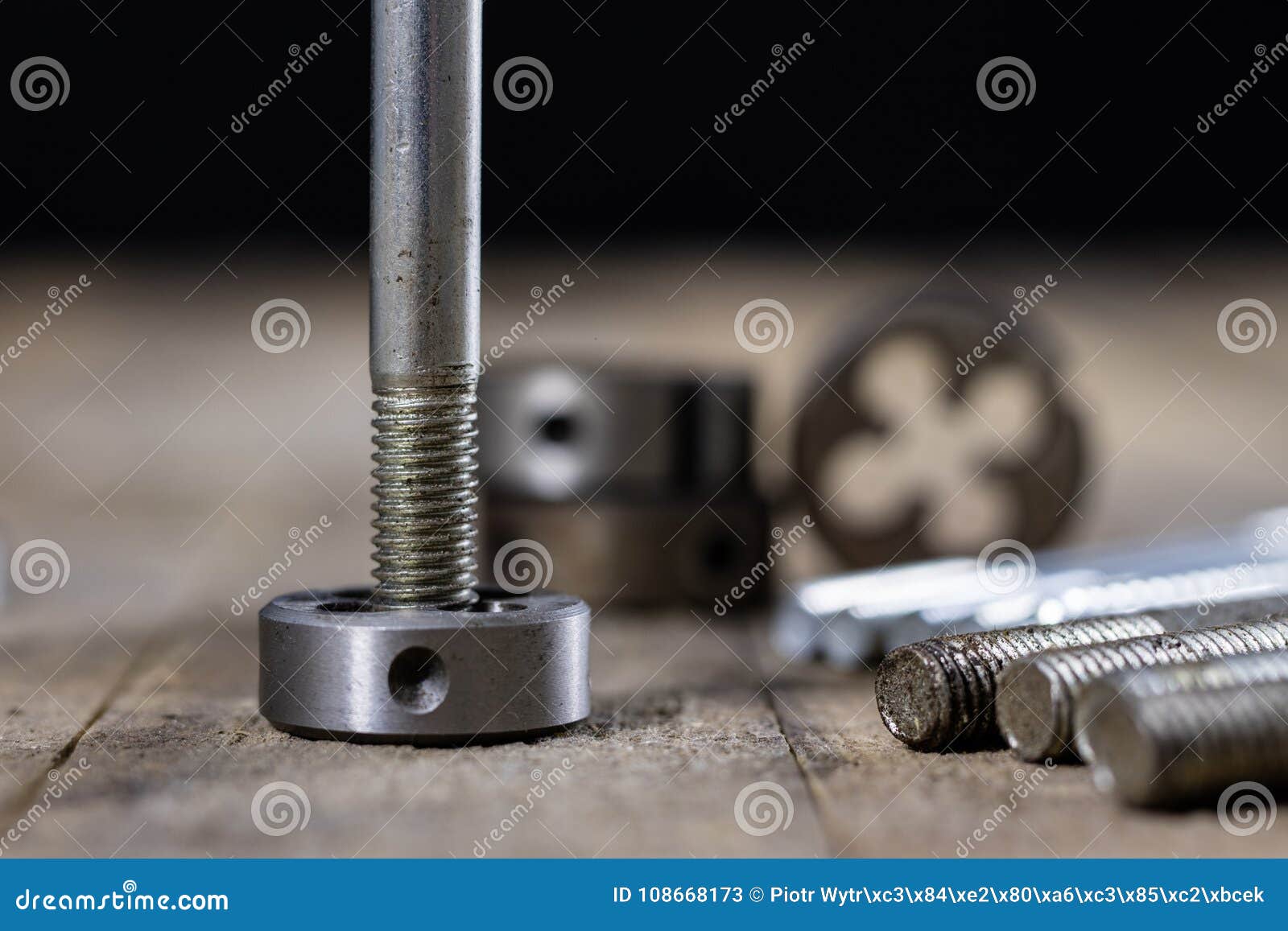 Metalwork Tools on the Workshop Table. Threading Dies and Taps I Stock ...