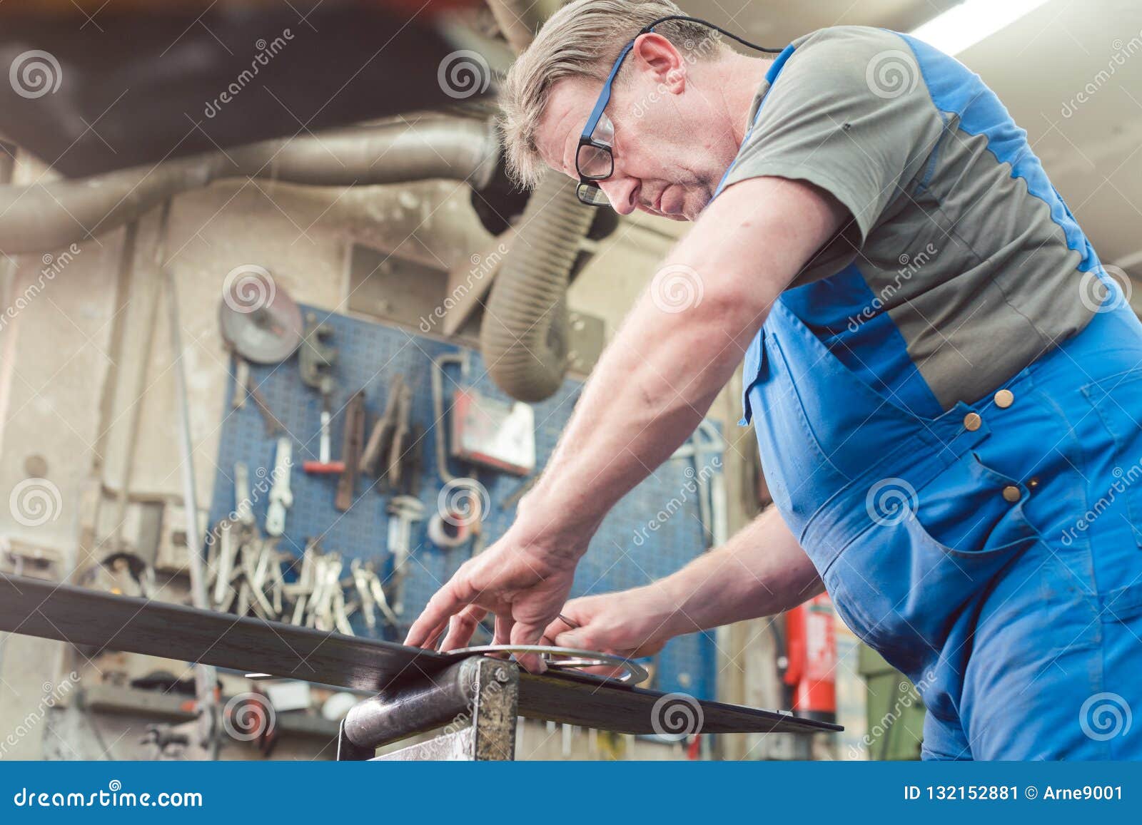 Metalworker Man in His Workshop Working on Project Stock Image - Image ...