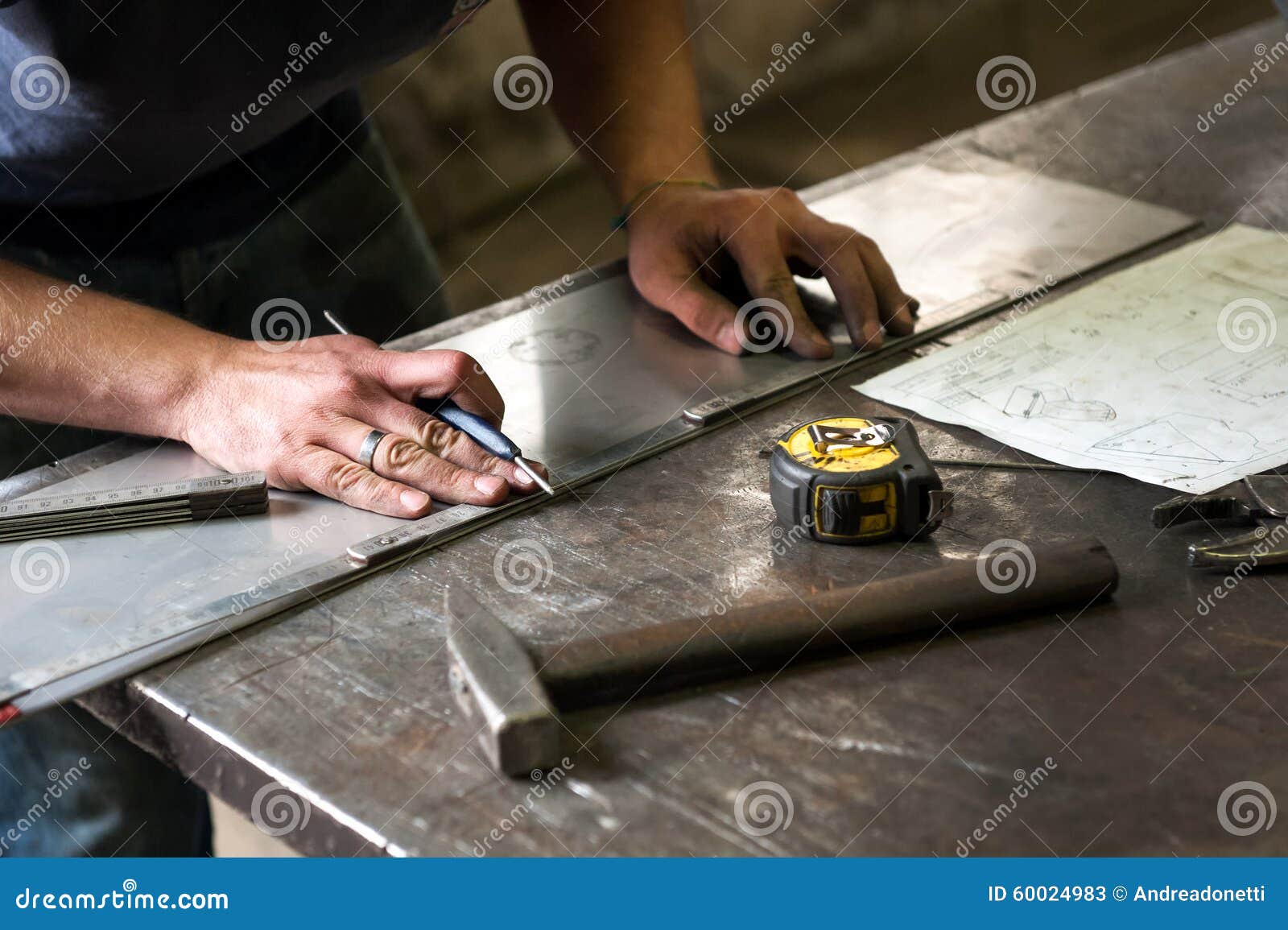 Metalworker Marking Measurements On Metal Royalty-Free Stock ...