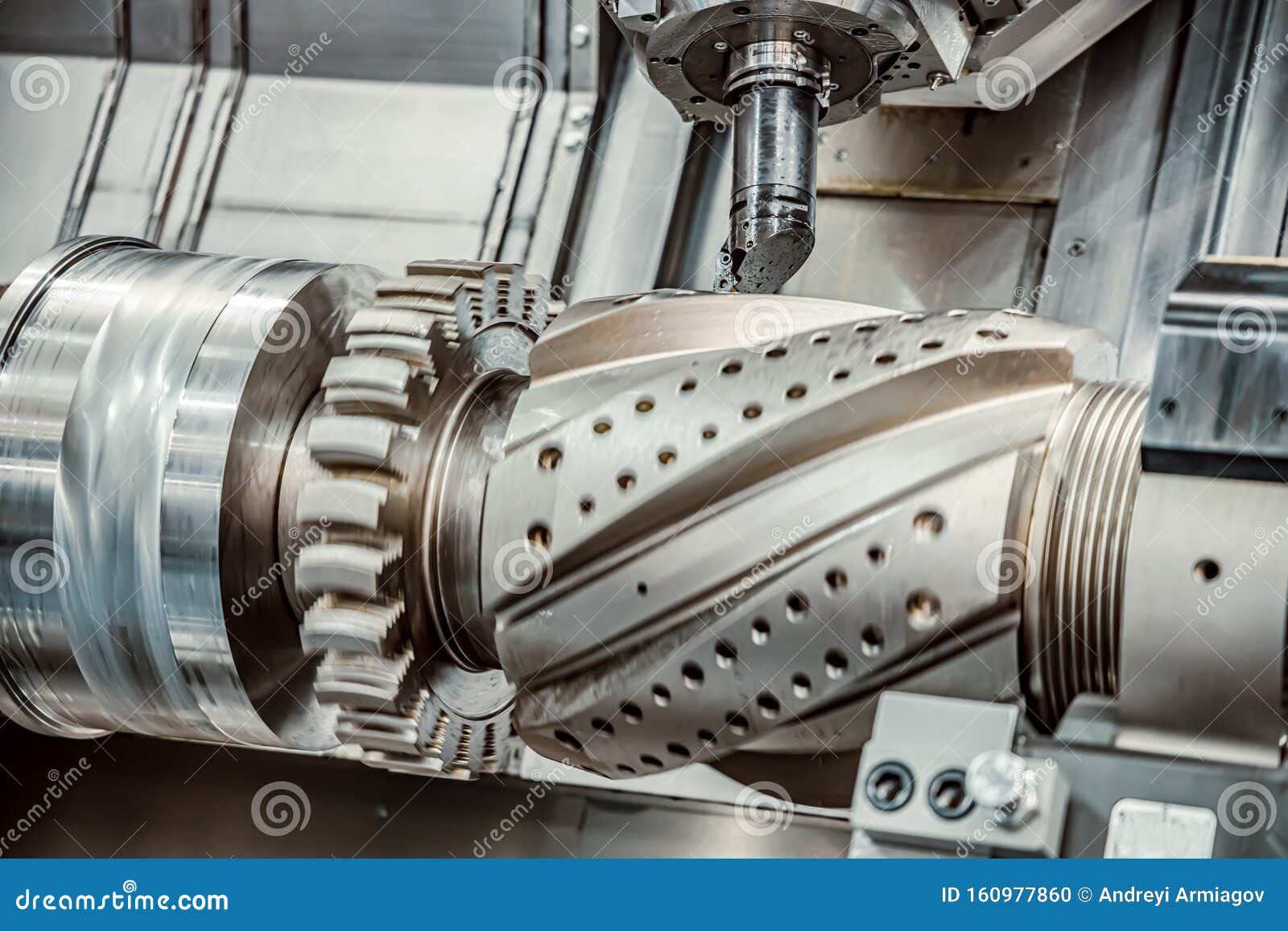 Metalworking CNC Lathe Milling Machine. Cutting Metal Modern Processing ...