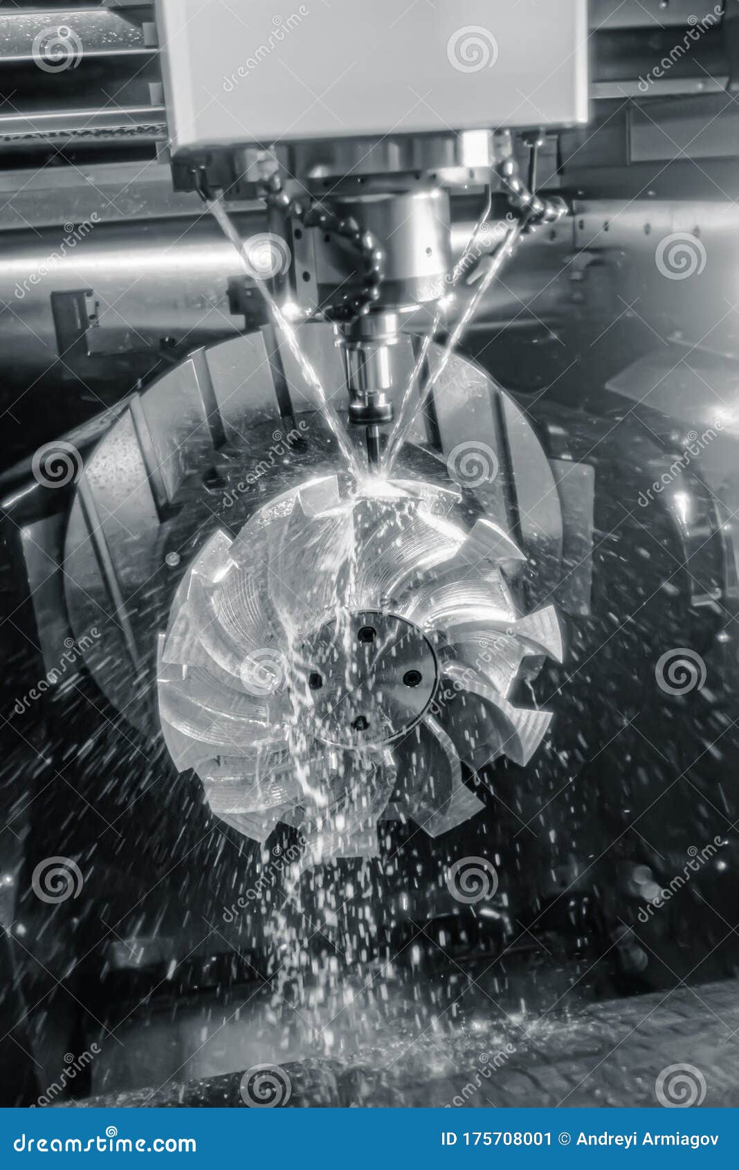 Metalworking CNC Lathe Milling Machine. Cutting Metal Modern Processing ...