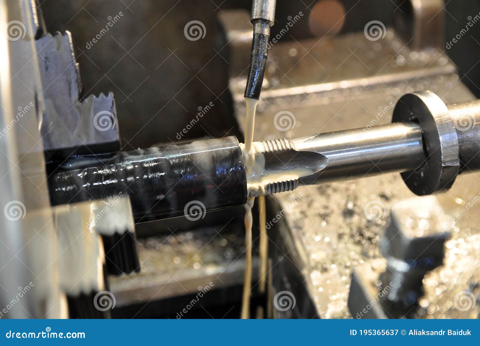 Metalworking Machine at Work. Lubricating and Cooling Fluid Stock Image ...
