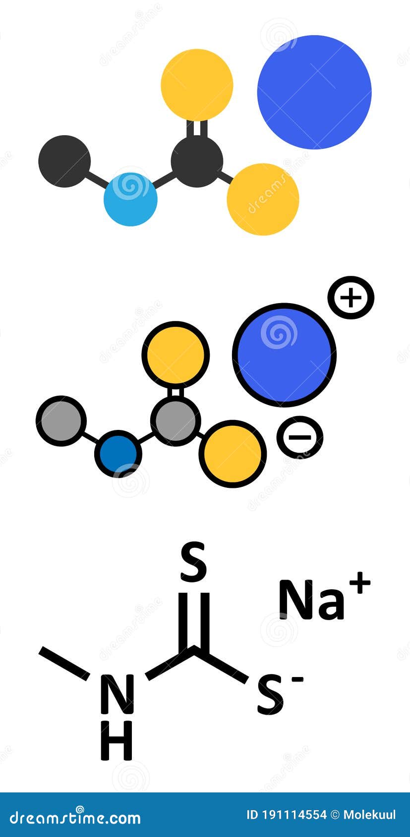 Metam Sodium Pesticide Molecule. 3D Rendering. Atoms Are Represented As ...