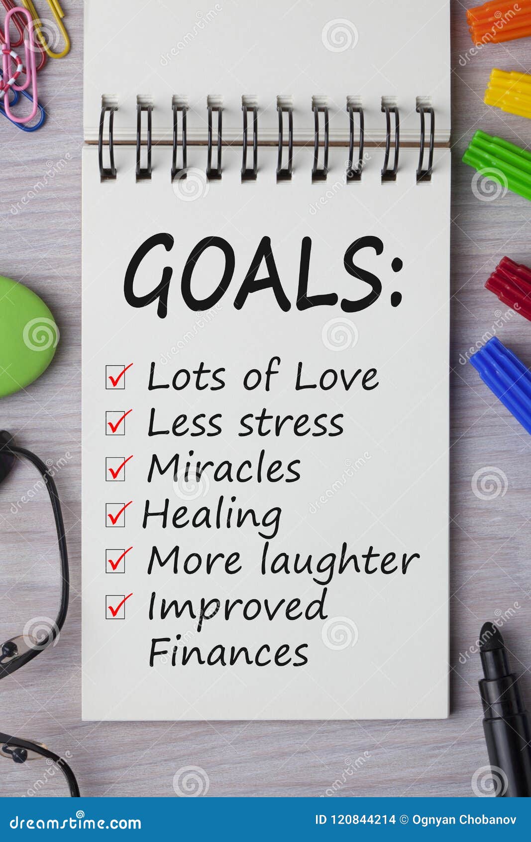 Metas Escritas En El Cuaderno Foto de archivo - Imagen de oportunidad ...