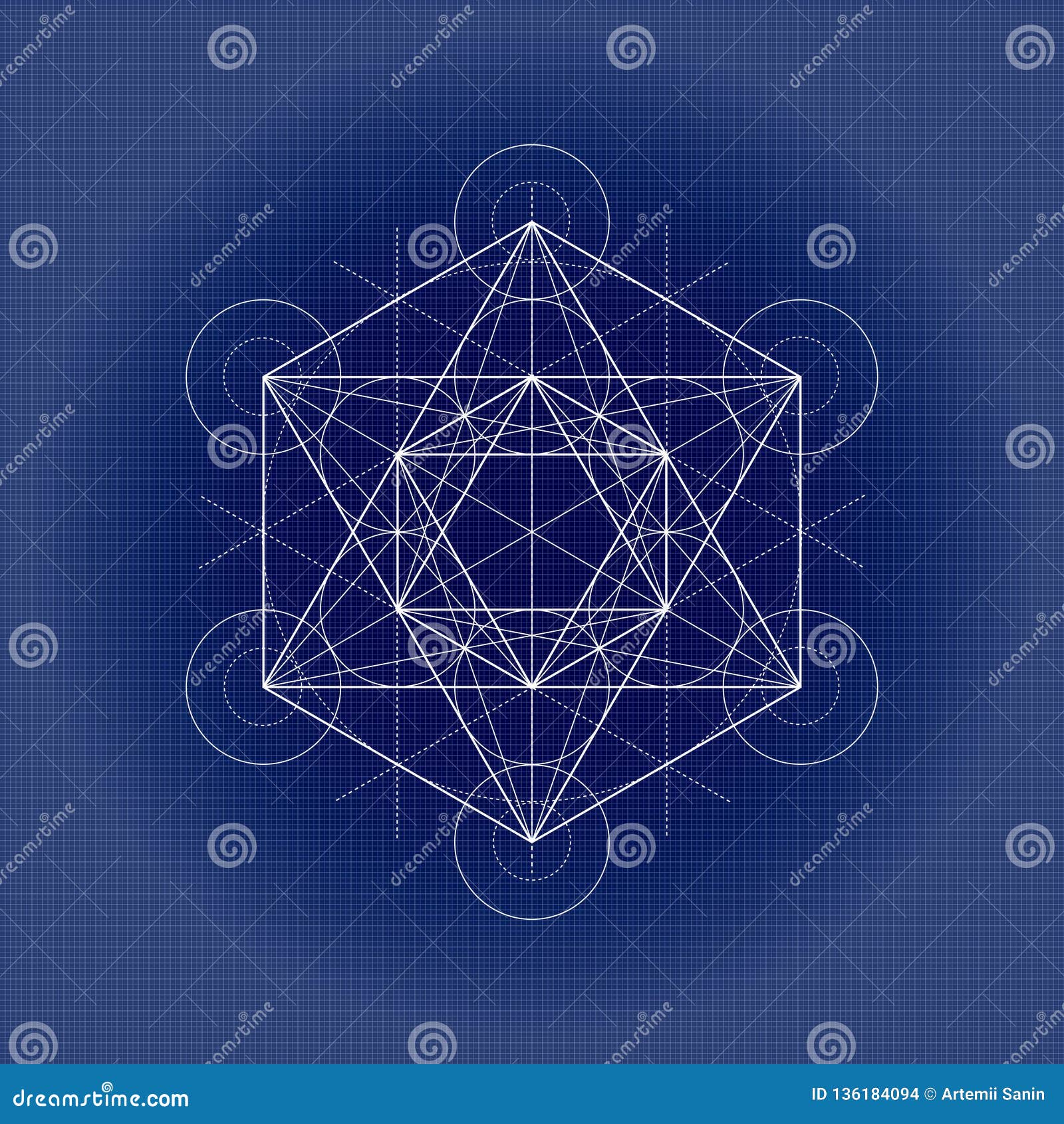 Metatrons Cube, Sacred Geometry Vector Illustration on Technical Paper ...