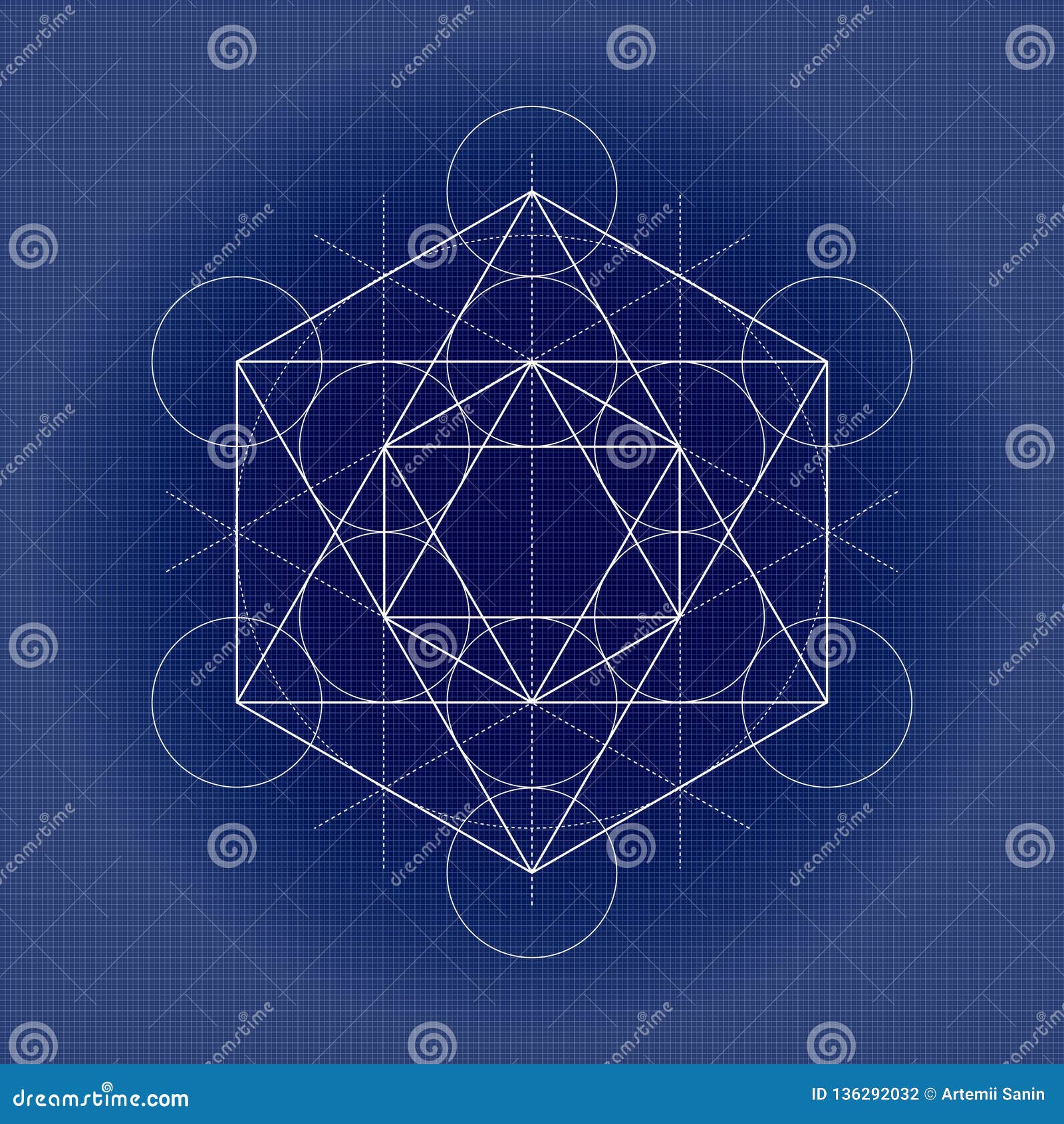 Metatrons Cube, Sacred Geometry Vector Illustration On Technical Paper ...