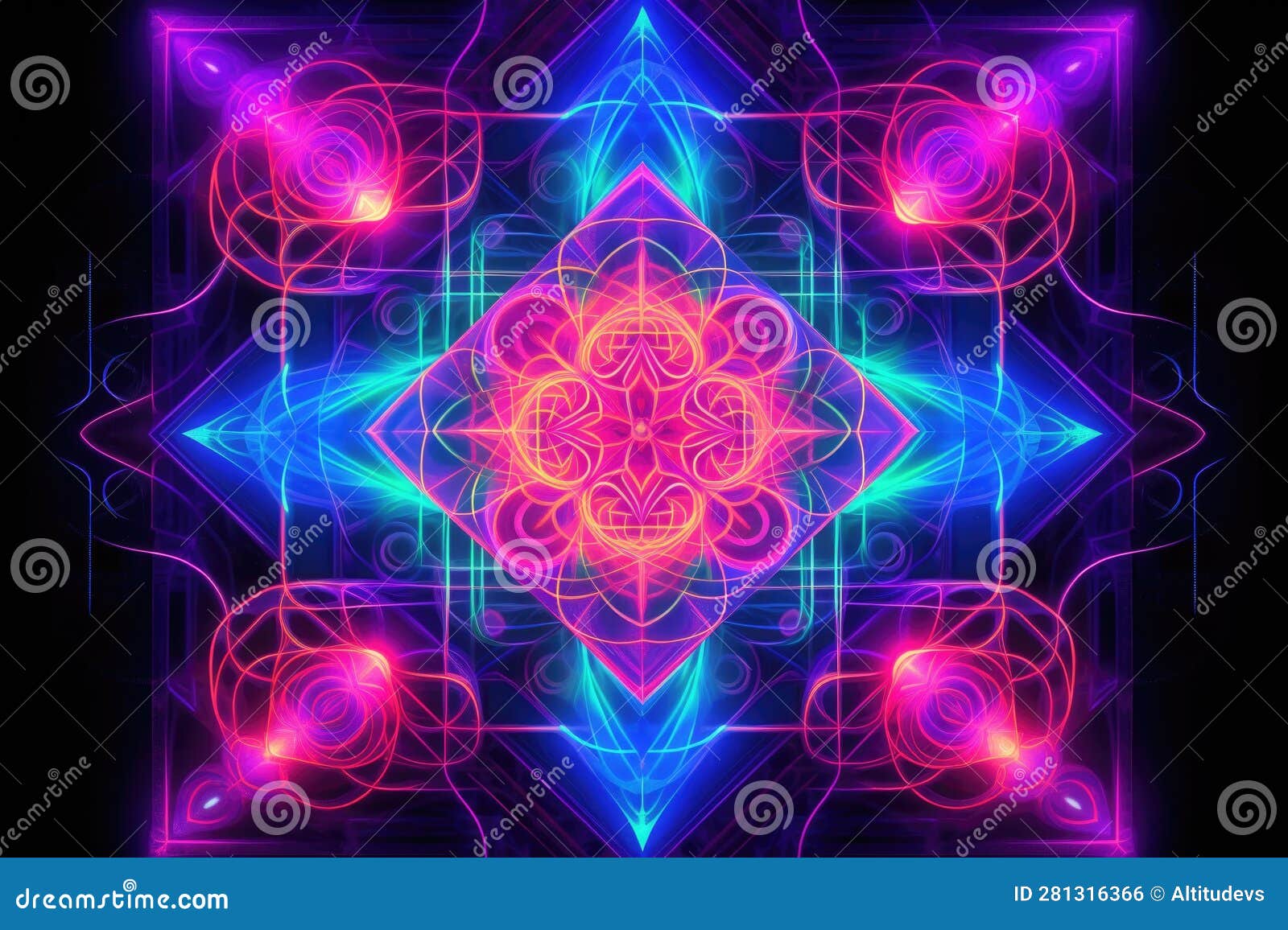 Metatrons Cube in Vibrant Neon Colors Stock Illustration - Illustration ...