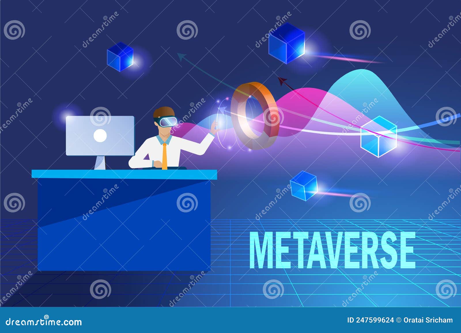 Metaverse in Business Workplace Visualisation. Businessman Use AI Smart ...