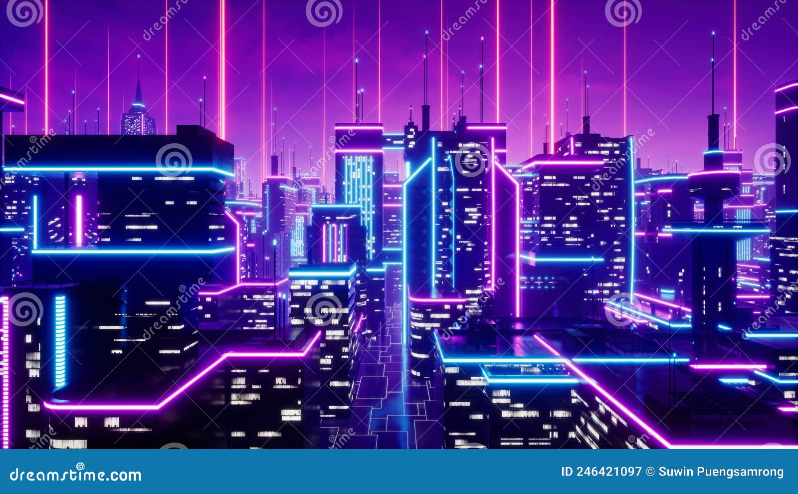 Cyberpunk Concept 3D Rendering Of A Dark Seedy Futuristic City Street ...