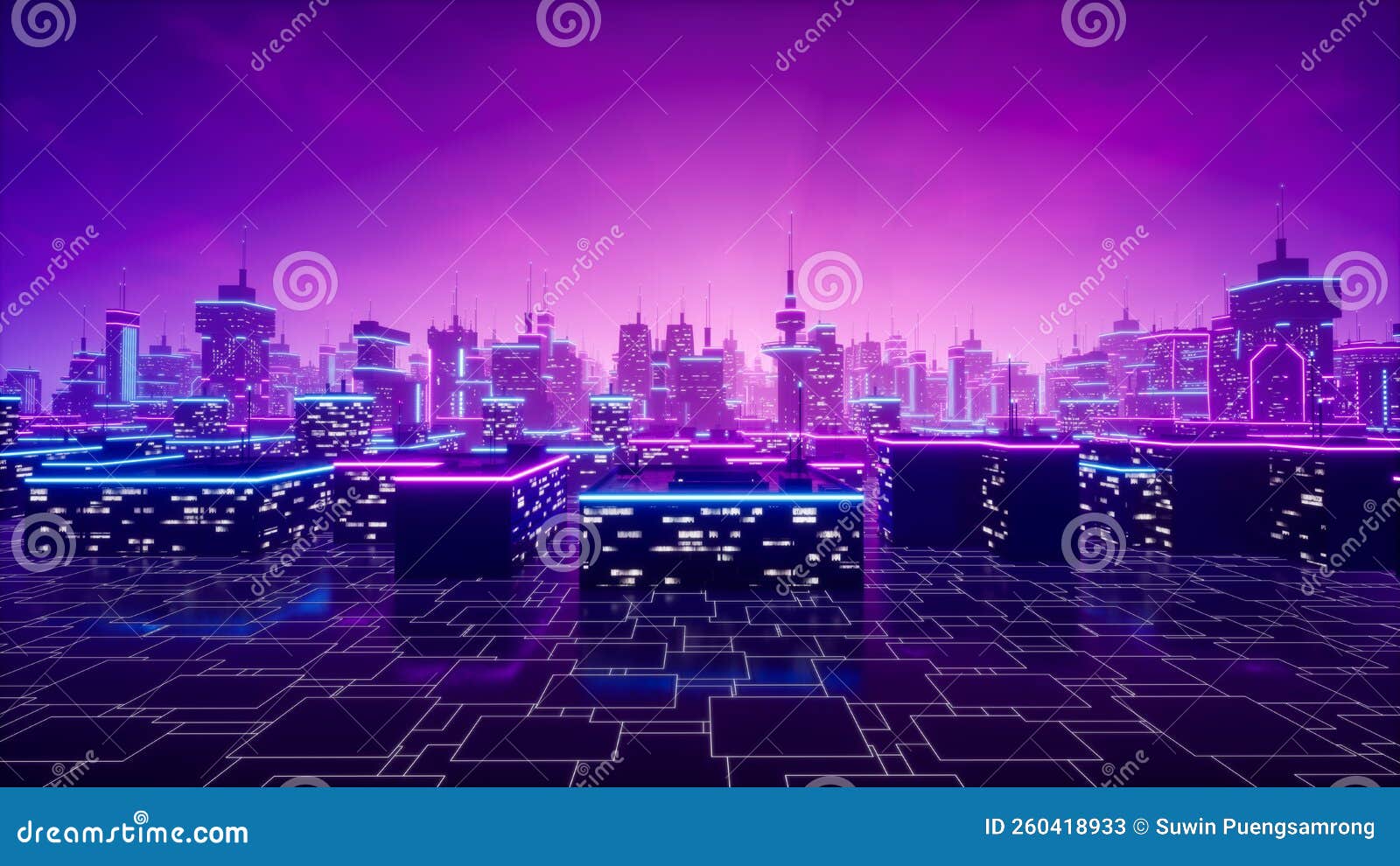 Metaverse City or Cyberpunk Concept, 3d Render Stock Illustration ...