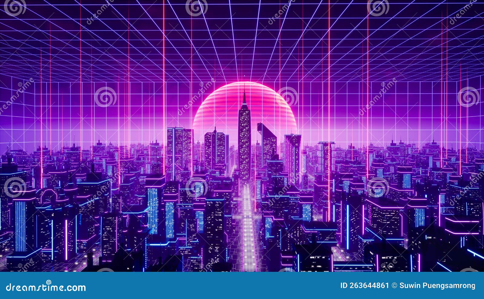 Metaverse City and Cyberpunk Concept. 3d Render Stock Illustration ...