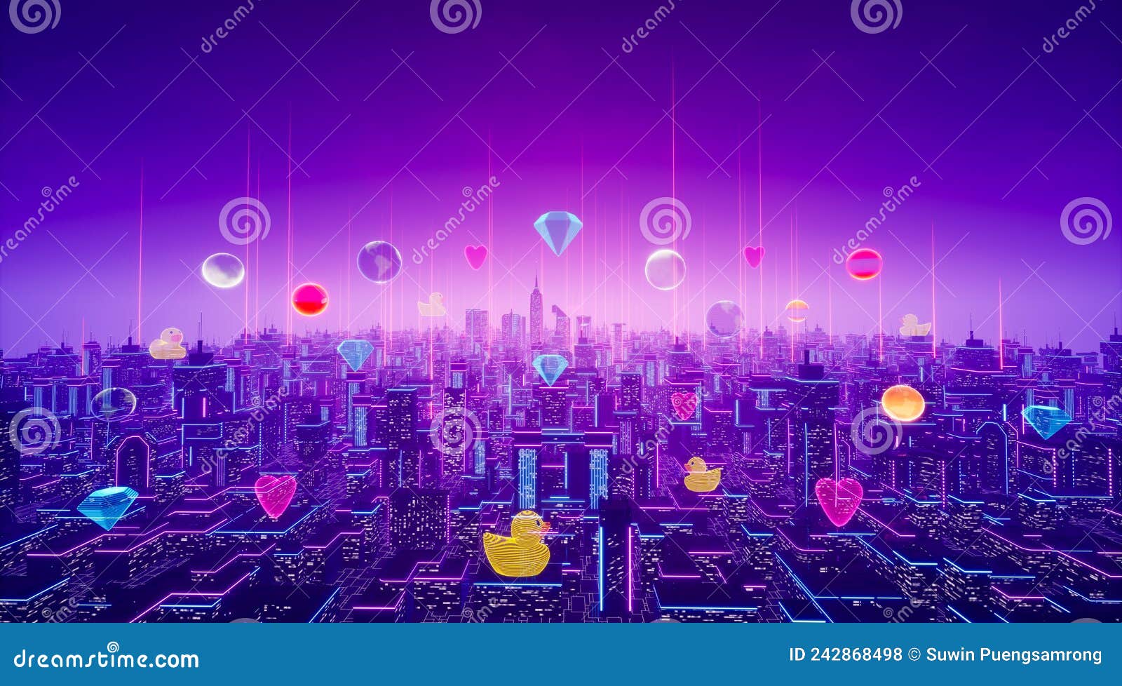 Metaverse City with Item Concept. 3d Render Stock Illustration ...