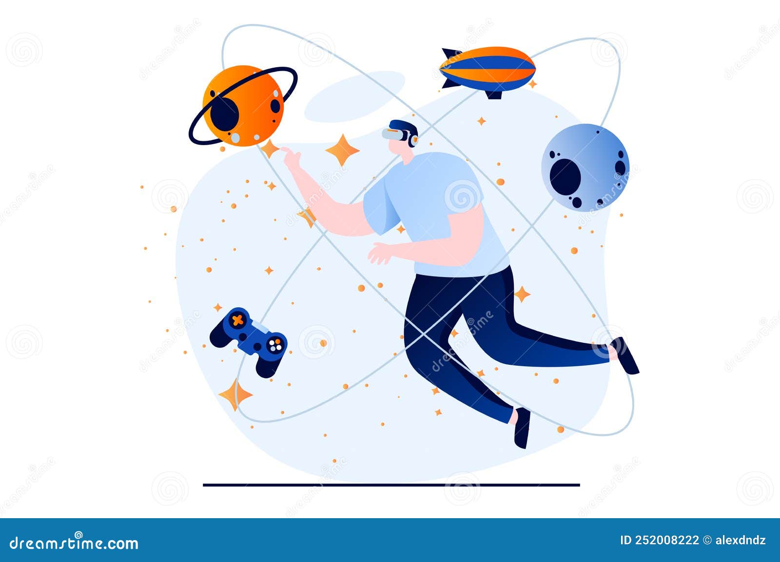 Metaverse Concept with People Scene in Flat Cartoon Design. Stock ...