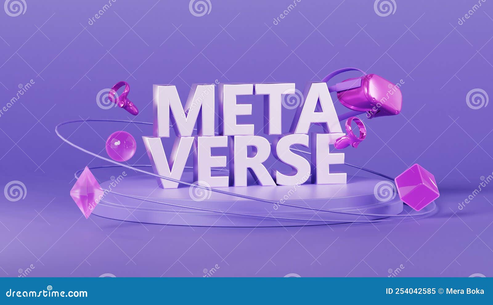 Metaverse 3D Text on a Podium with Floating Meta Verse Related Elements ...