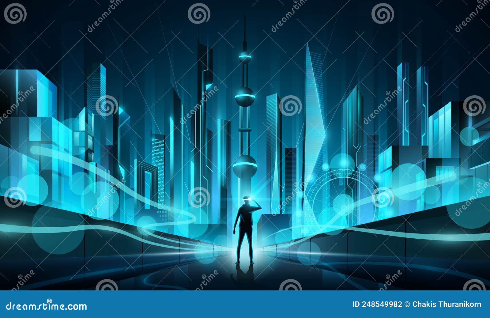 Metaverse Future Blue Cityscape Perspective View, Metaverse Technology ...