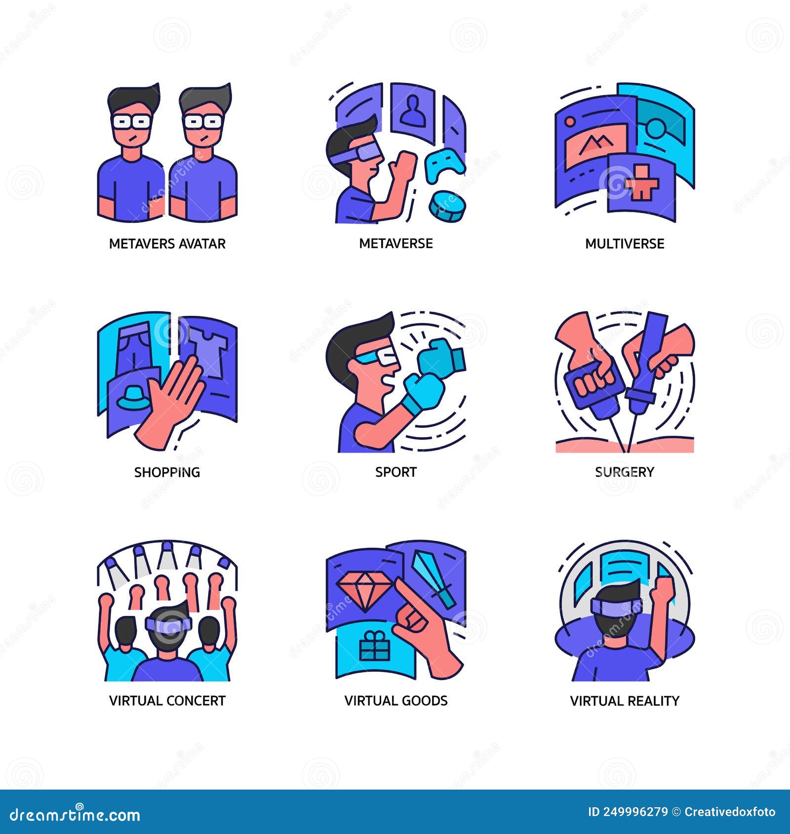 Metaverse Icons Set stock vector. Illustration of innovation - 249996279