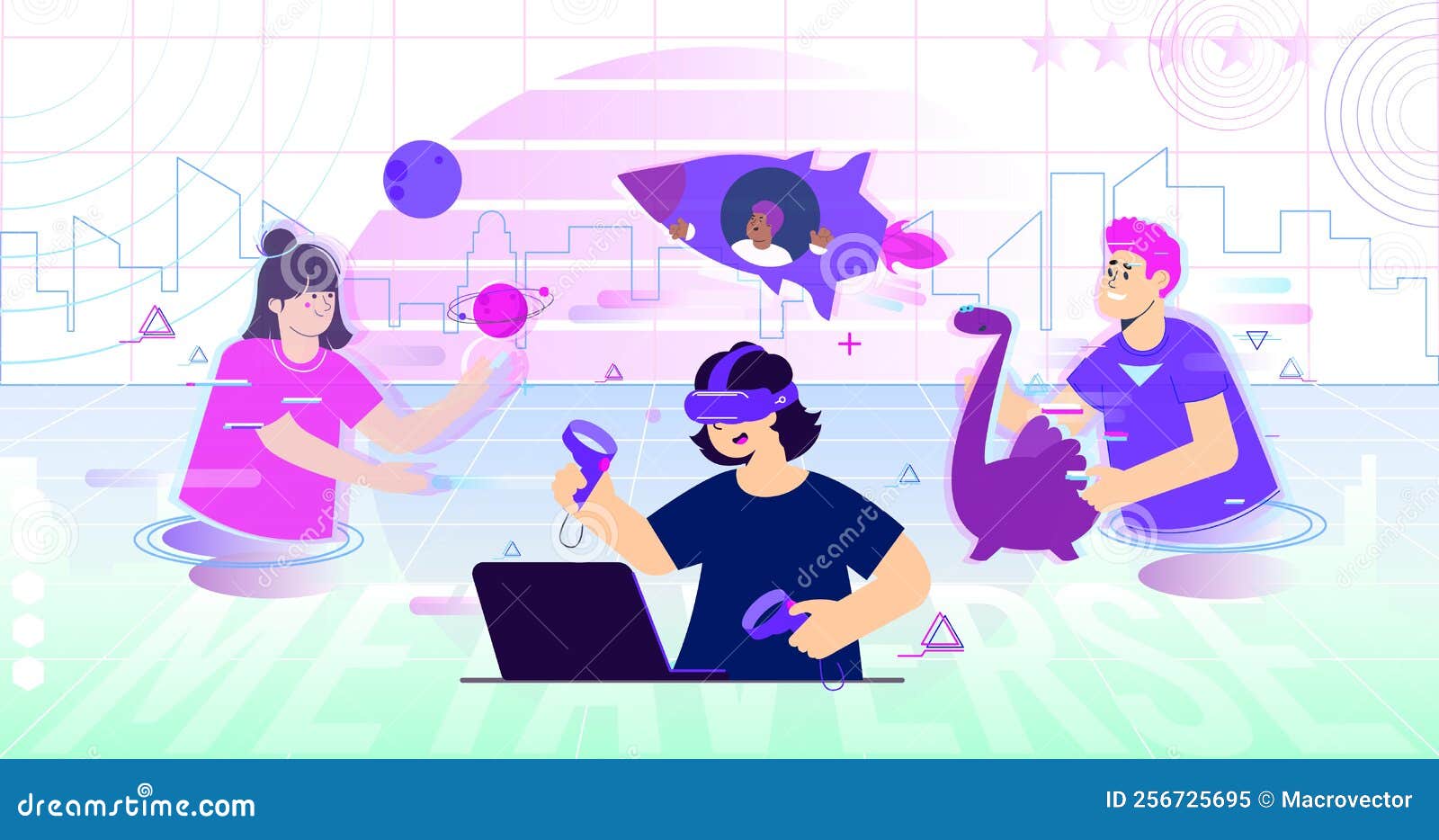 Metaverse Interactions Flat Composition Stock Vector Illustration Of Smart Imagination 256725695