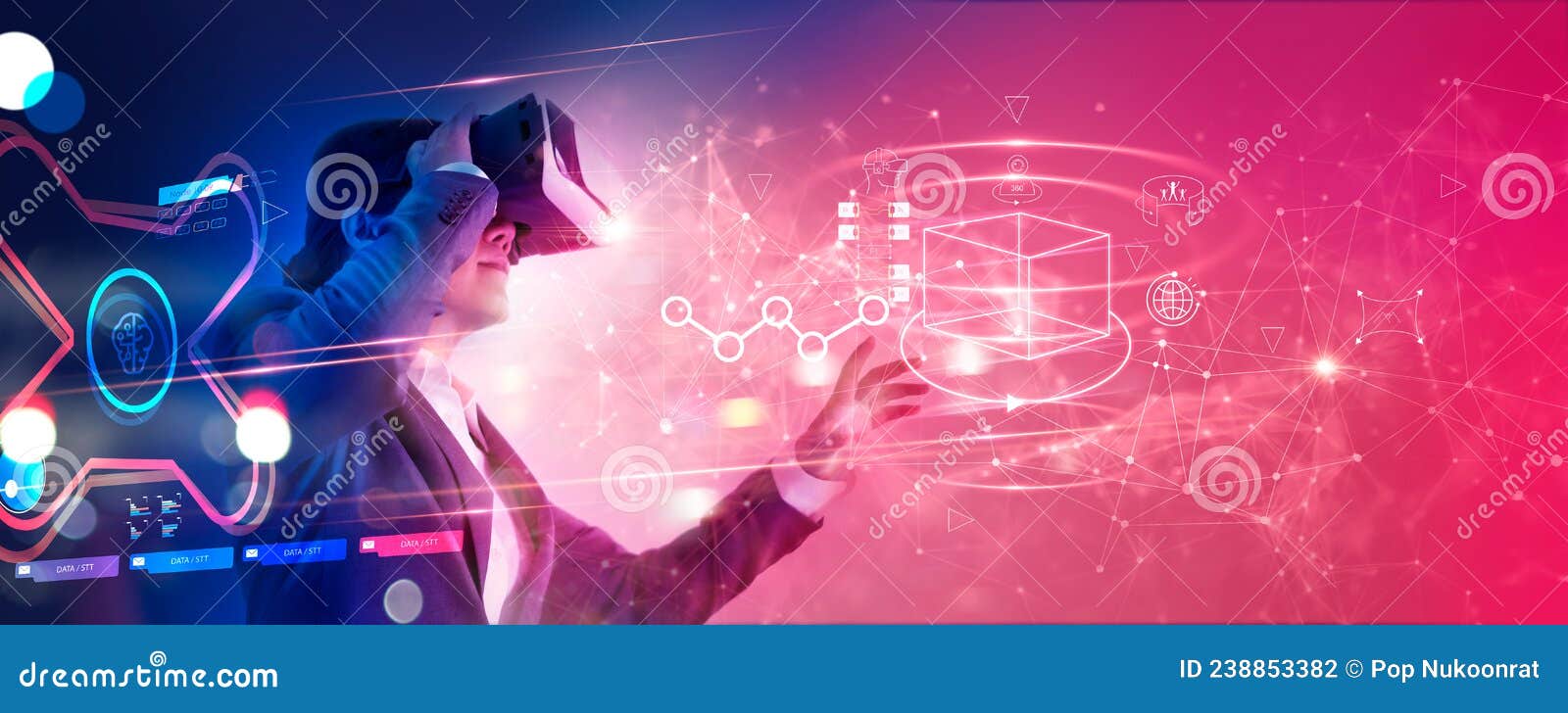 Metaverse Technology Concept. Businessman Use VR Virtual Reality Goggle ...