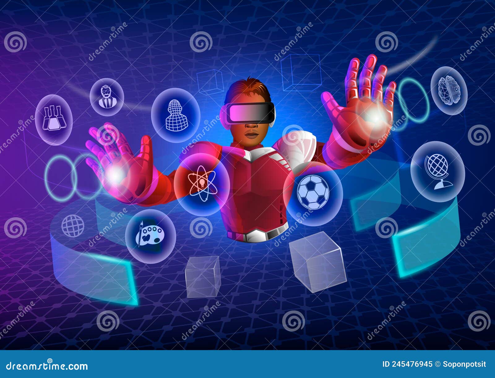 Metaverse Technology Concept. A Man Use VR Virtual Reality Goggle ...