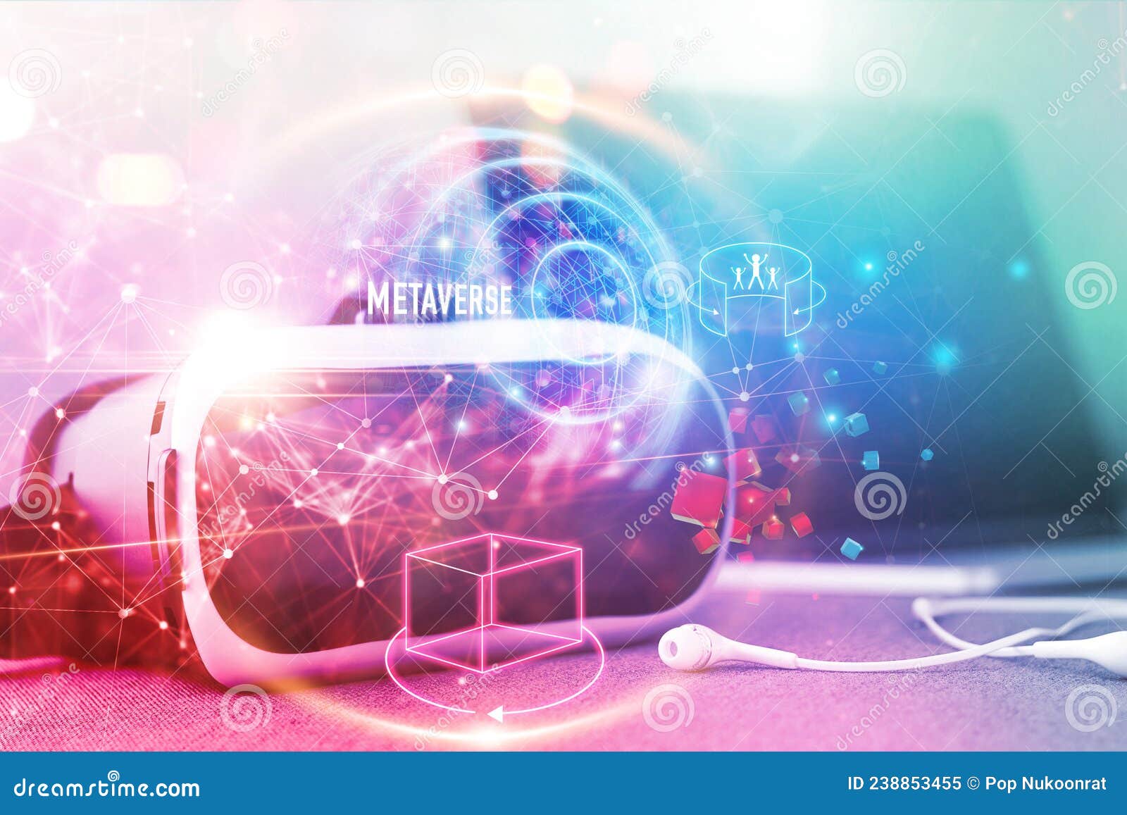 Metaverse Technology Concept, VR Virtual Reality Goggle On Colorful ...
