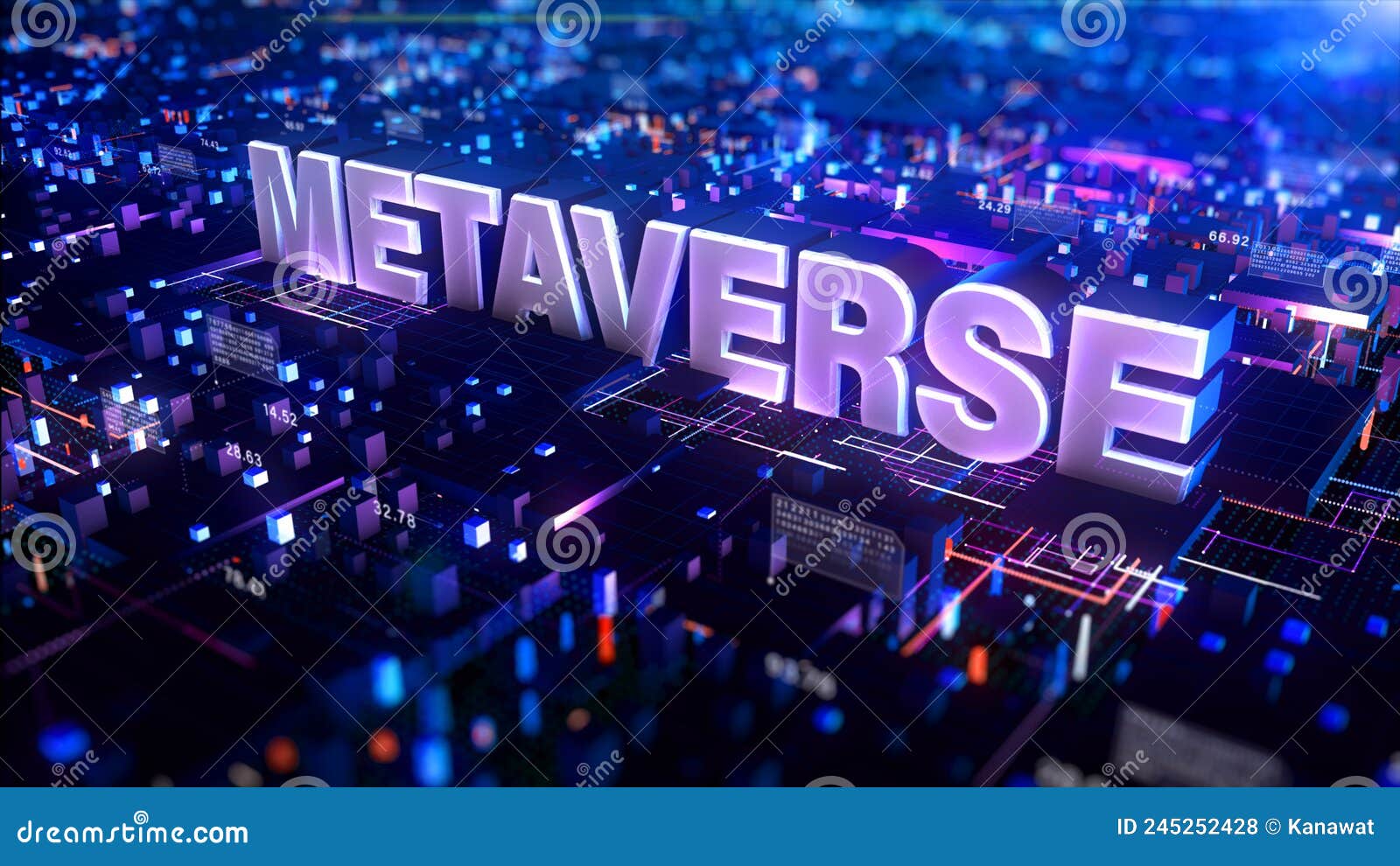 Metaverse 3D Text On A Podium With Floating Meta Verse Related Elements ...