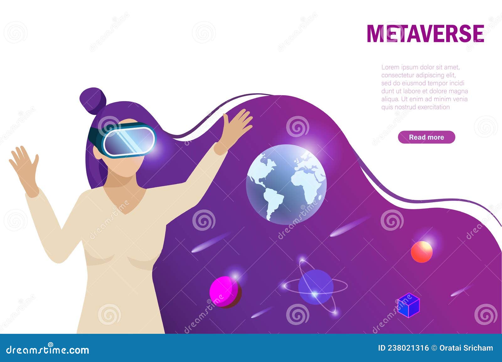 Metaverse, Virtual Reality and Augmented Reality Technology. Woman Wear ...
