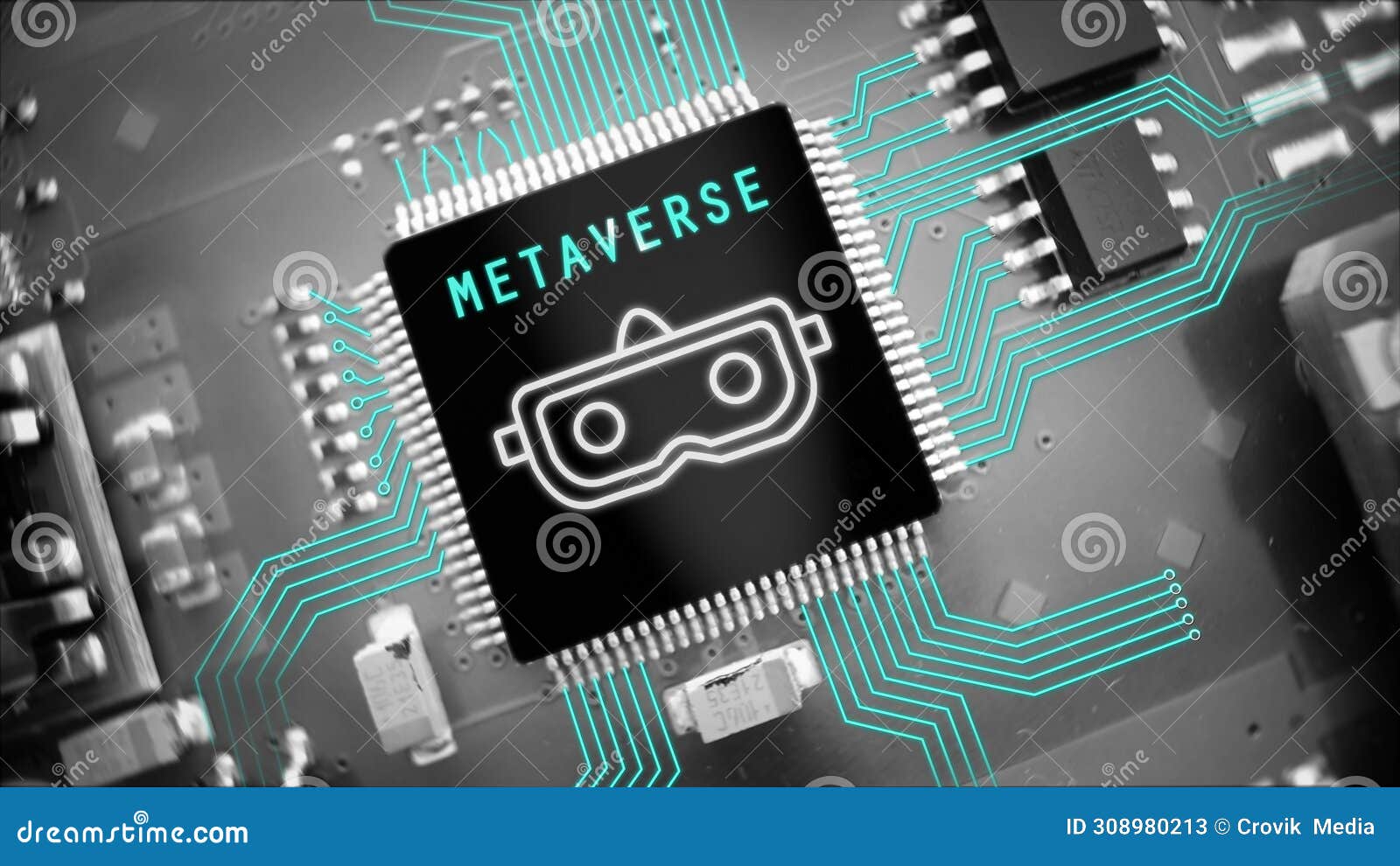Metaverse Virtual Reality Chip, Computer Microprocessor on Motherboard ...