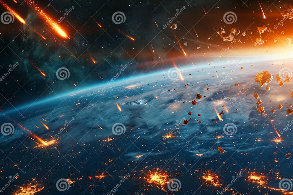 Meteor Approaching Earth in Space, the Meteorite is Approaching the ...