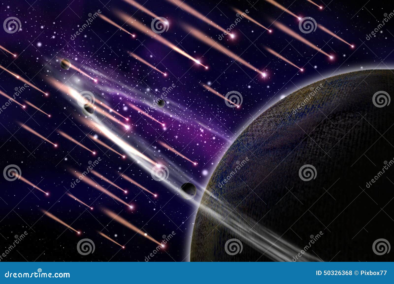 Meteor attack the asteroid stock illustration. Illustration of infinity ...