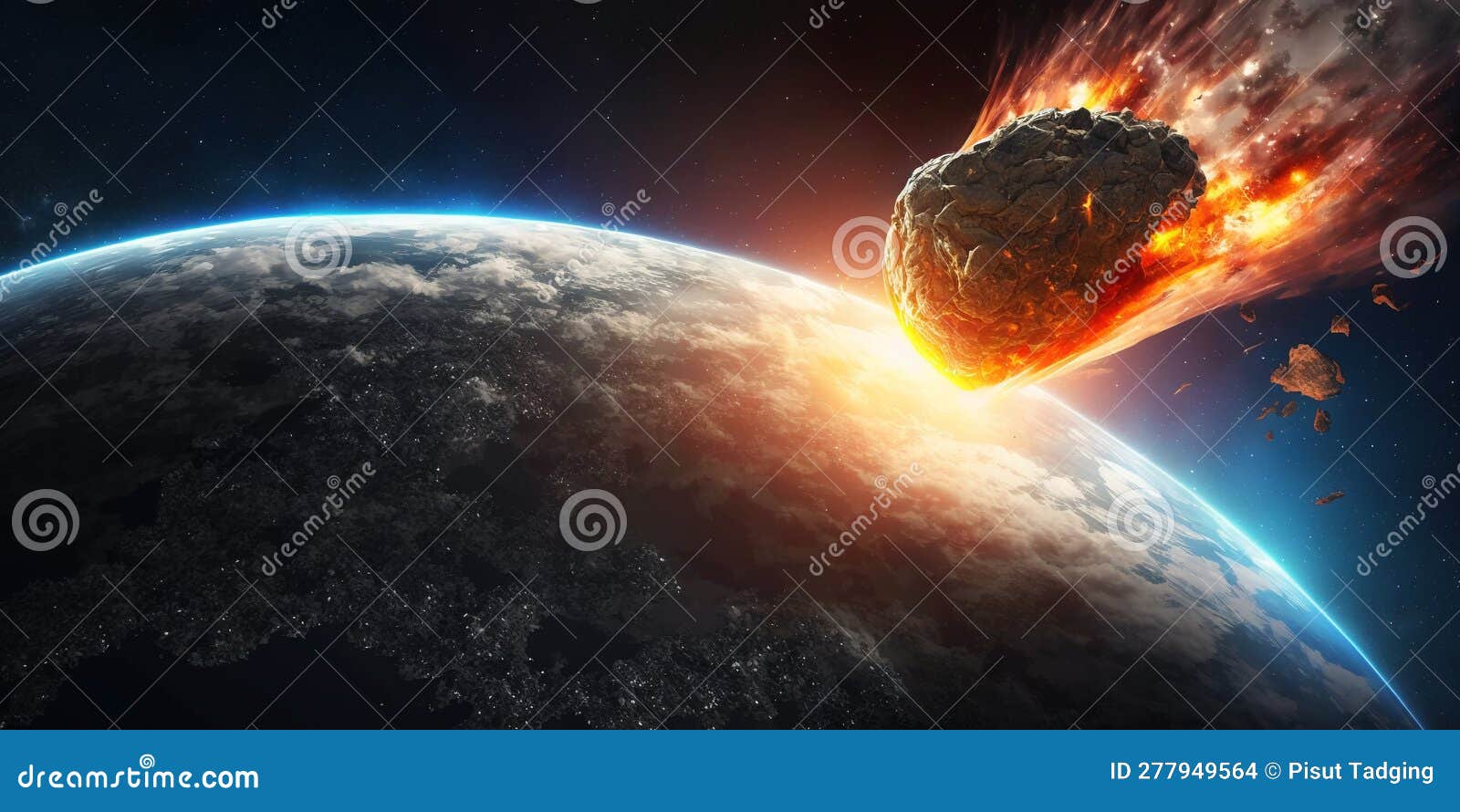 The Meteor Is Impacting On Earth With AI Generated. Stock Photography ...
