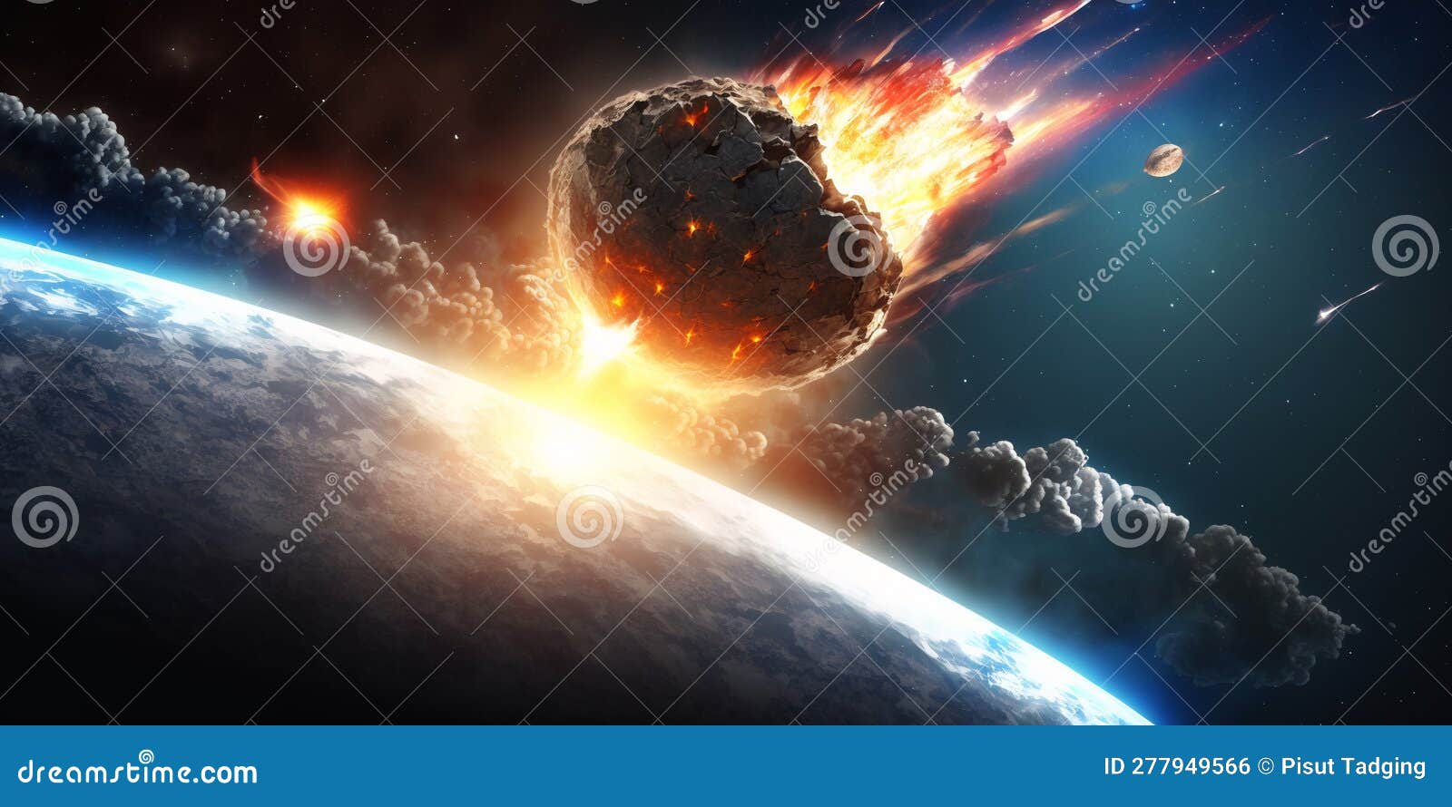The Meteor Is Impacting On Earth With AI Generated. Royalty-Free Stock ...