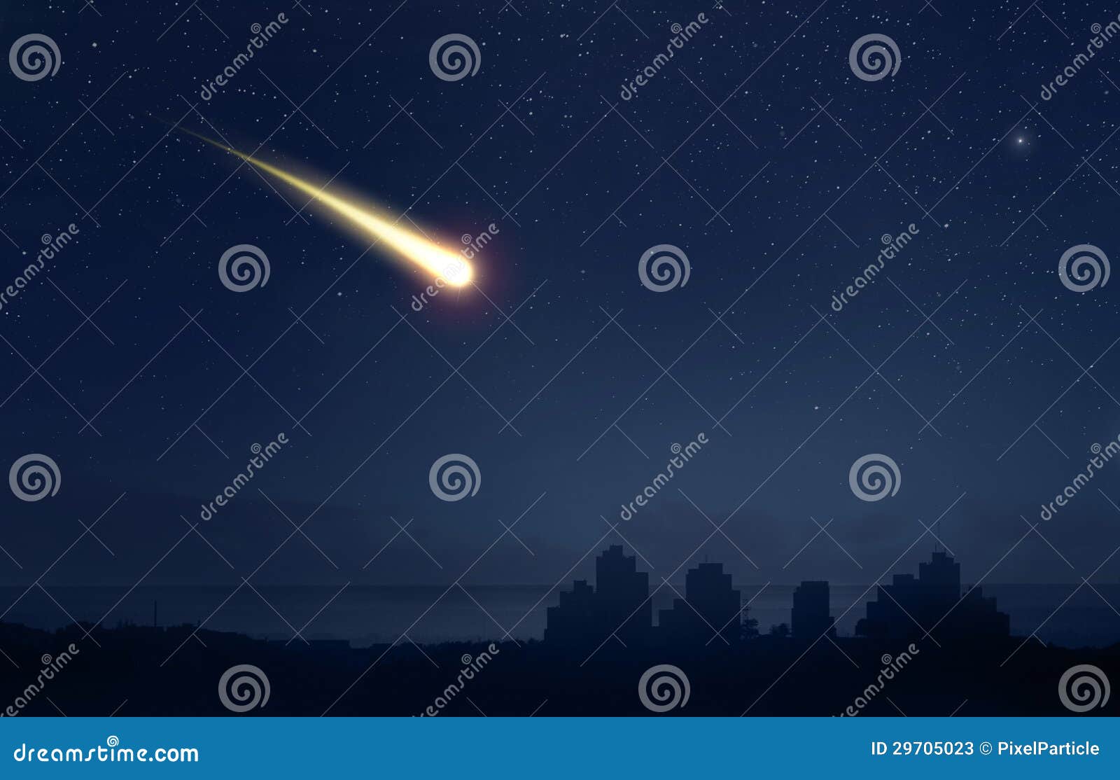 Meteor or Comet Over the City Stock Image - Image of burning, creation ...