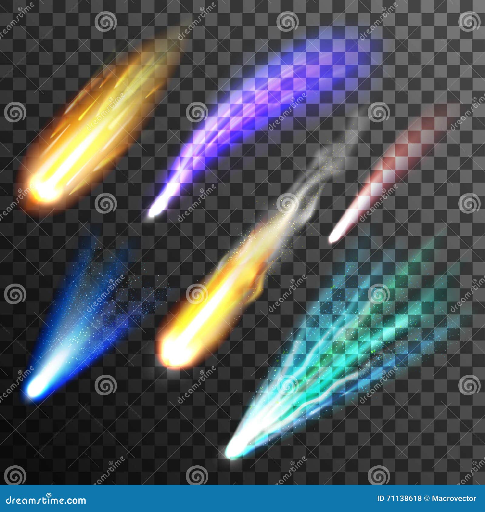 Meteor and Comet Transparent Background Stock Vector - Illustration of ...