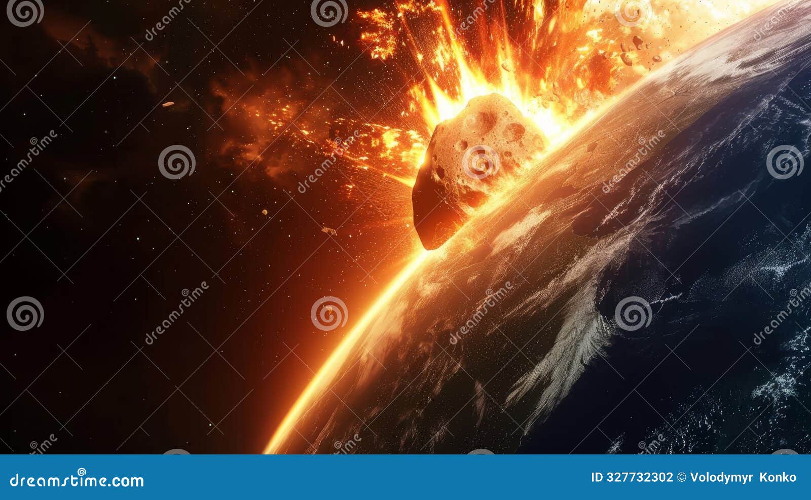 Meteor Crashing into Earth with Explosion, Apocalyptic View. Space ...