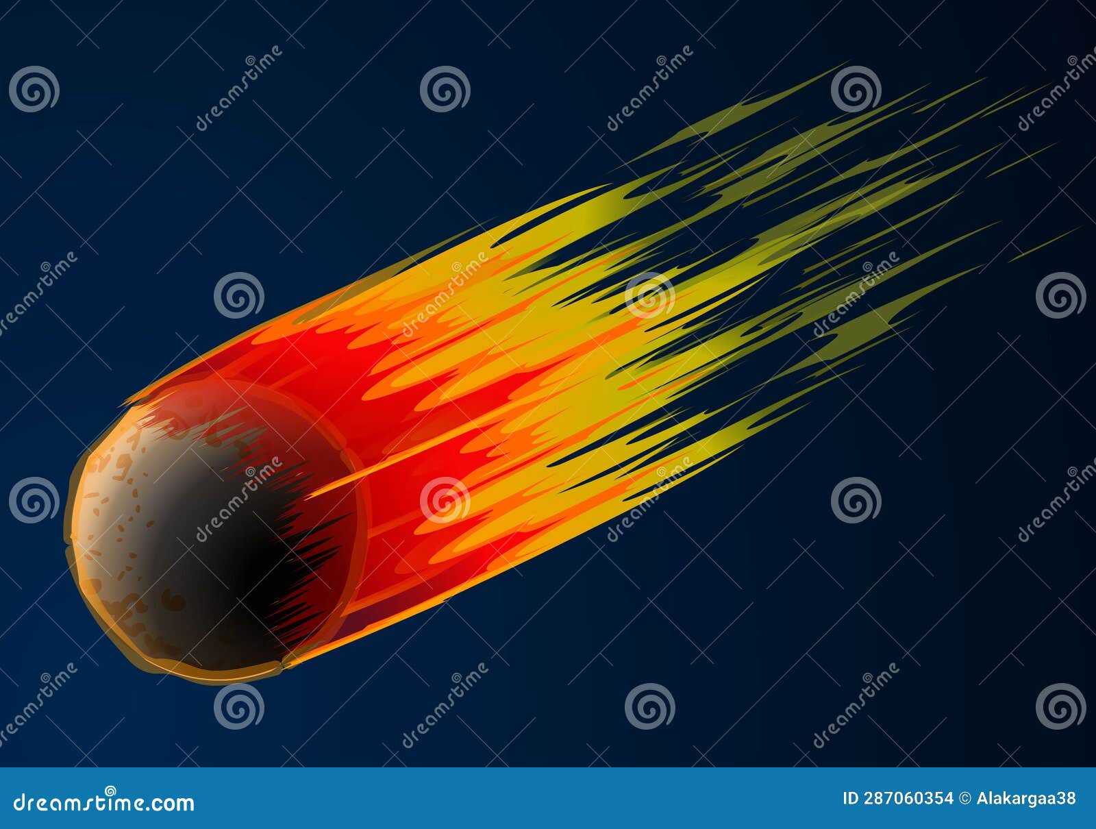 Meteor Down Fast Falling Comet Fire Asteroid. Fireball Flame Burn ...