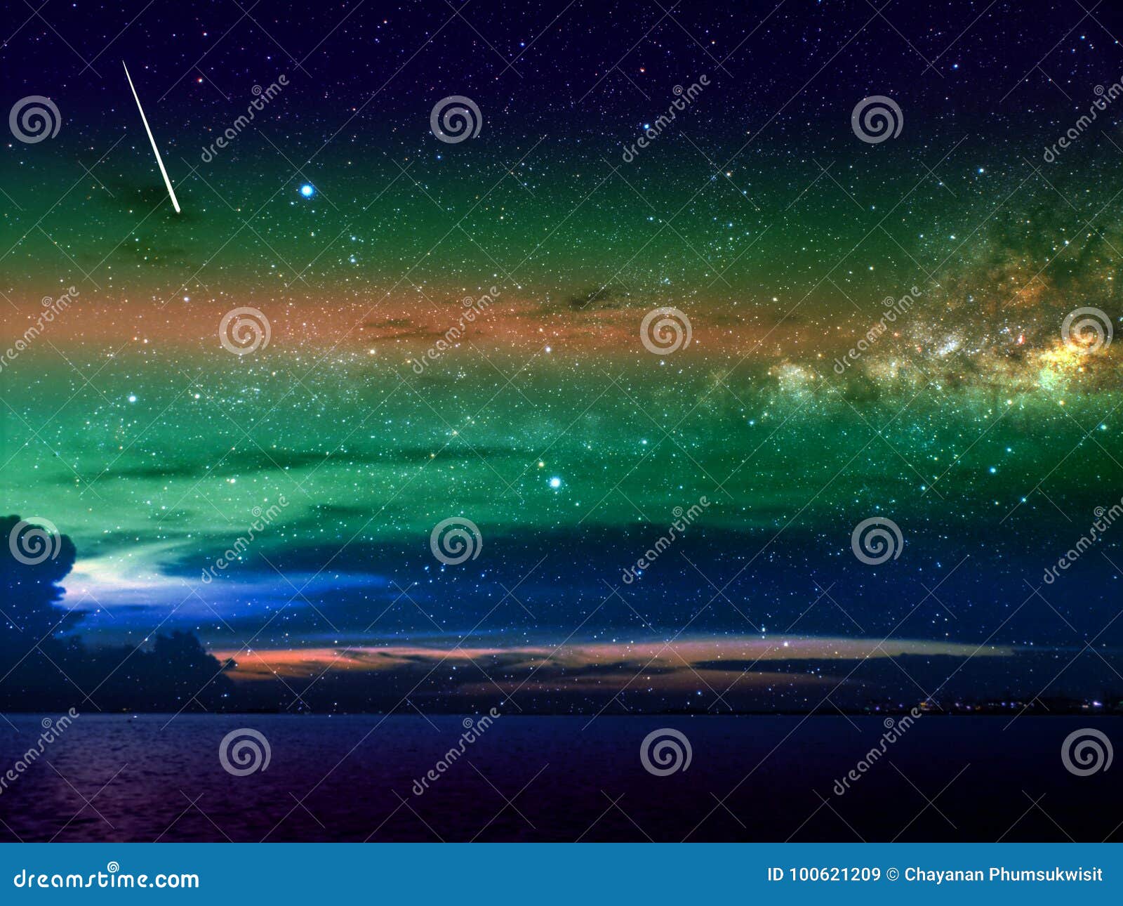 Meteor Fall on Dark Cloud and Night Sky Over City Stock Image - Image ...