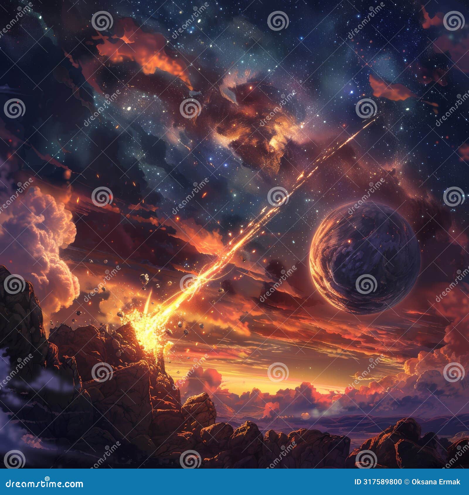 Meteor Falling, Comet Armageddon, Devastating Meteorite, Cosmic ...