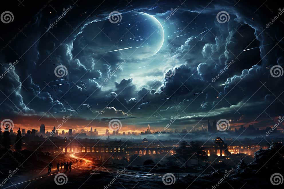 Meteor Falling on Earth in Night Sky, Meteor Shower Stock Photo - Image ...