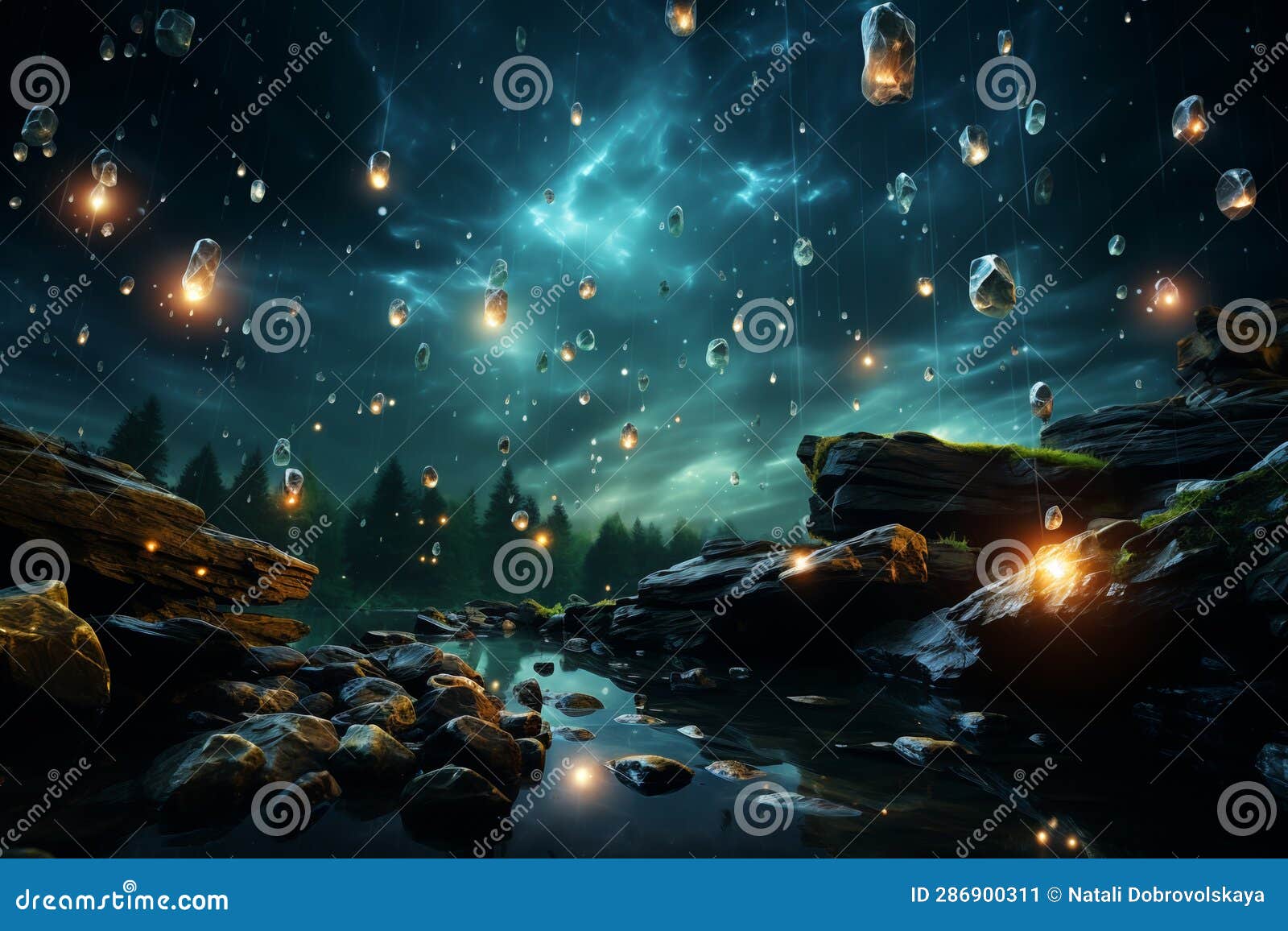 Meteor Falling on Earth in Night Sky, Meteor Shower Stock Image - Image ...