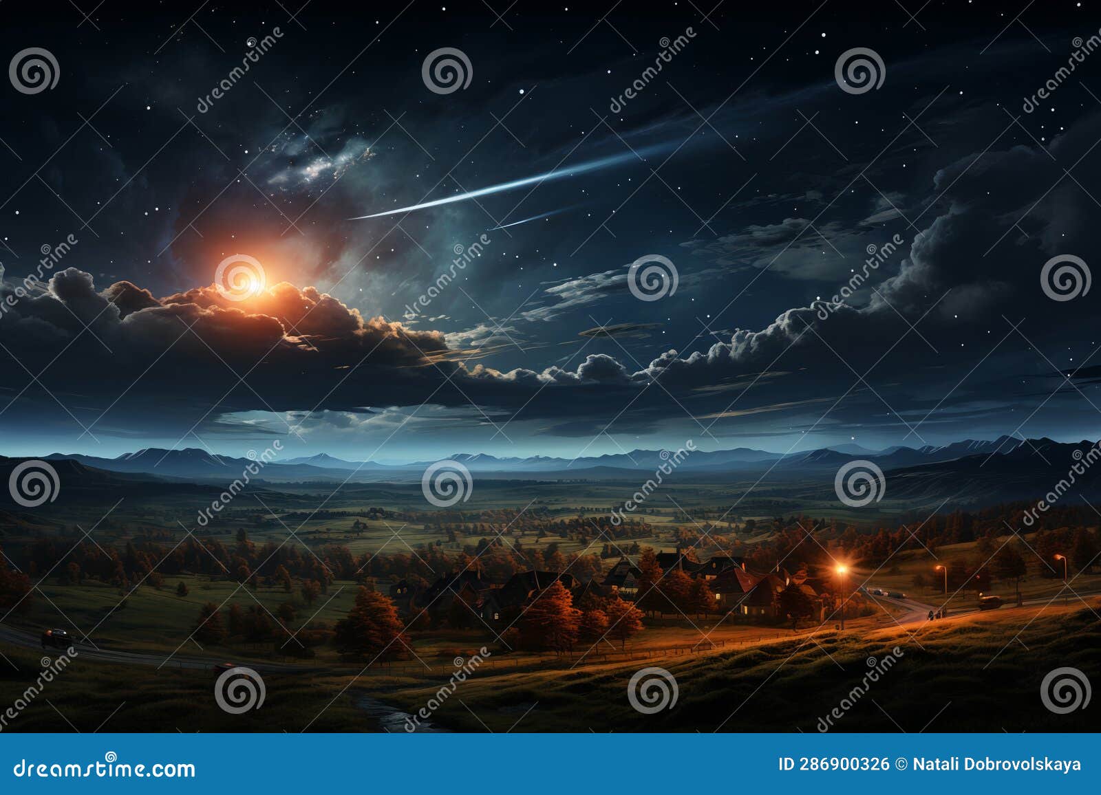 Meteor Falling on Earth in Night Sky, Meteor Shower Stock Illustration ...