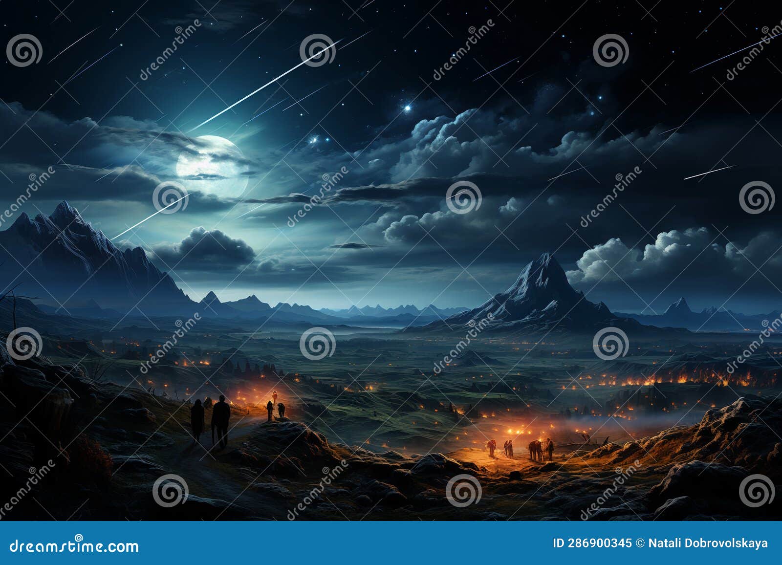 Meteor Falling on Earth in Night Sky, Meteor Shower Stock Illustration ...
