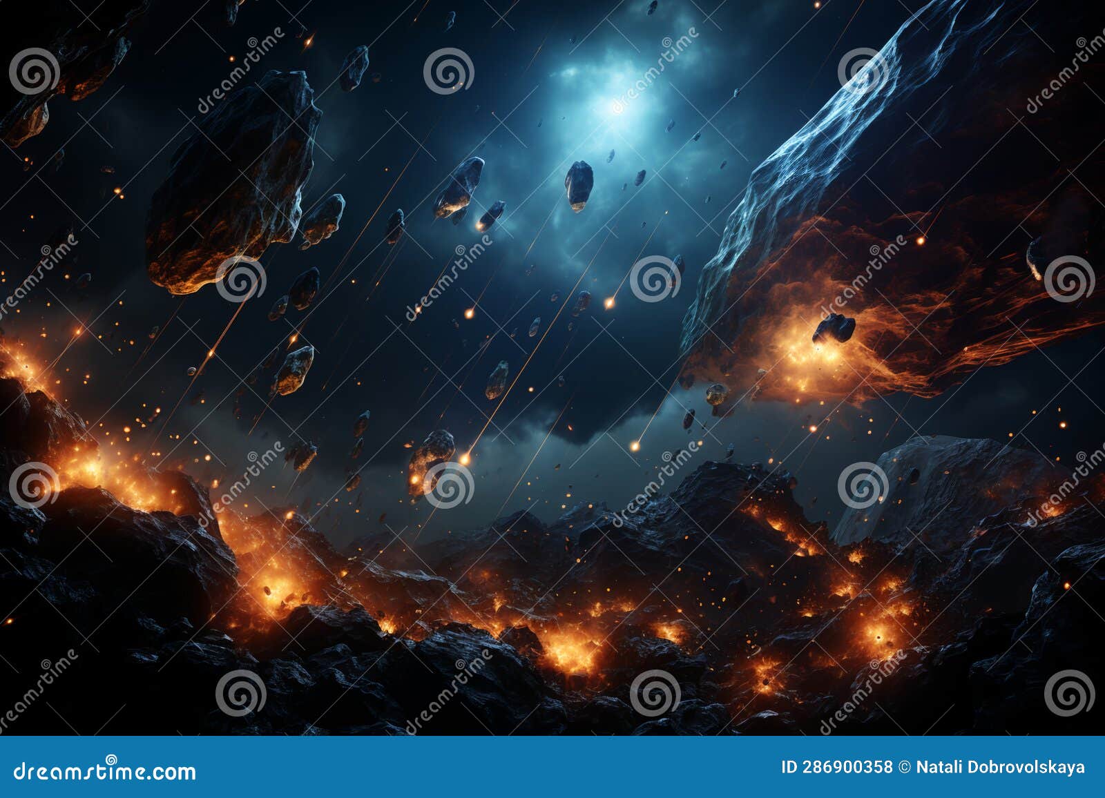 Meteor Falling on Earth in Night Sky, Meteor Shower Stock Photo - Image ...