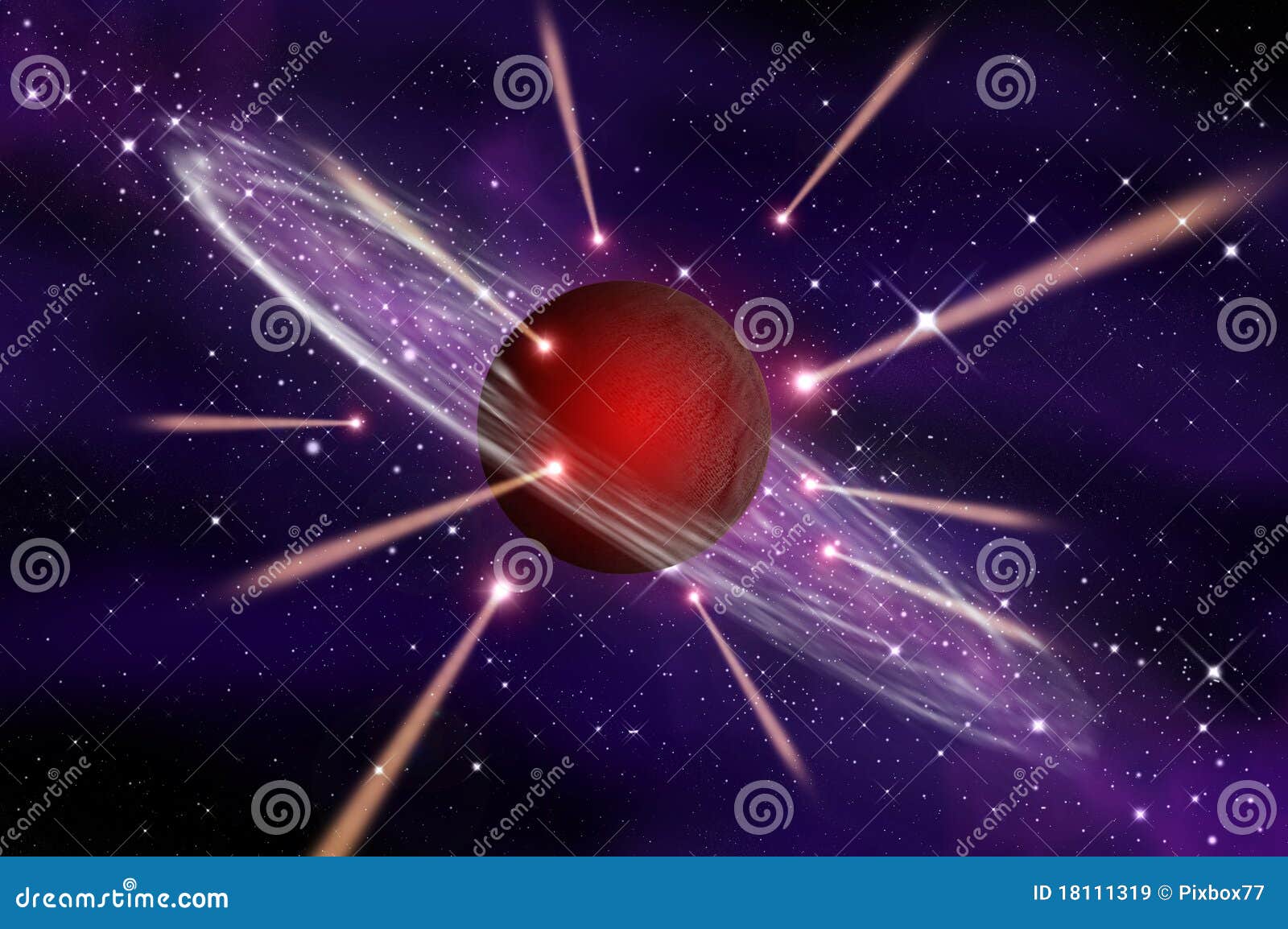 Meteor Go To the Big Red Gas Planet Stock Illustration - Illustration ...