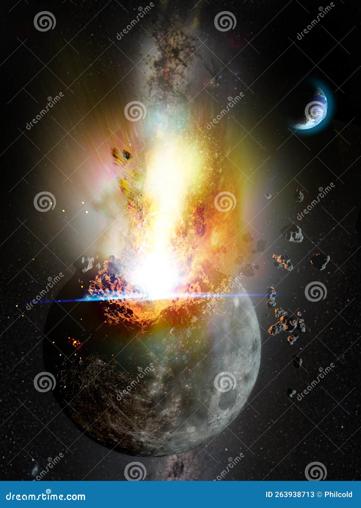 Meteor impact on Moon stock illustration. Illustration of earth - 263938713