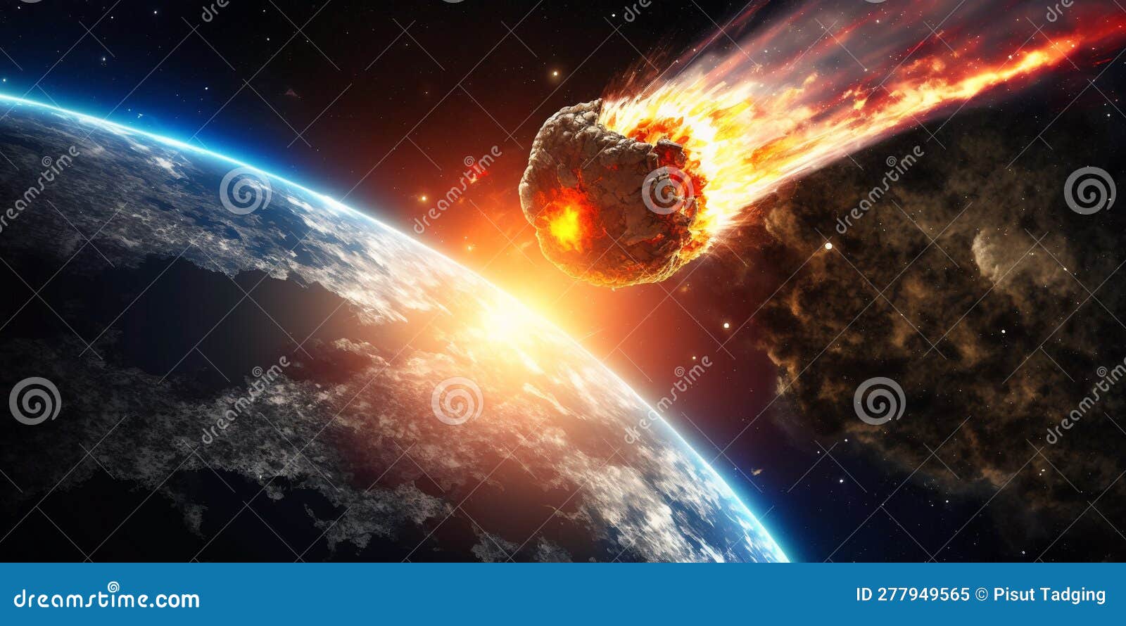The Meteor is Impacting on Earth with AI Generated. Stock Illustration ...