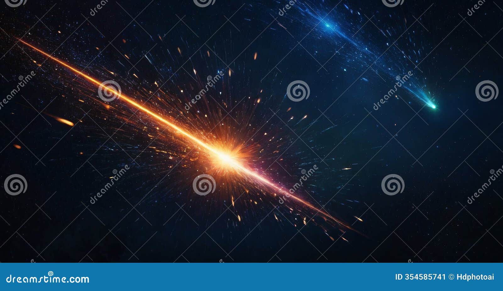 Meteor Rain with Falling Glowing Comets. Abstract Light Digital ...
