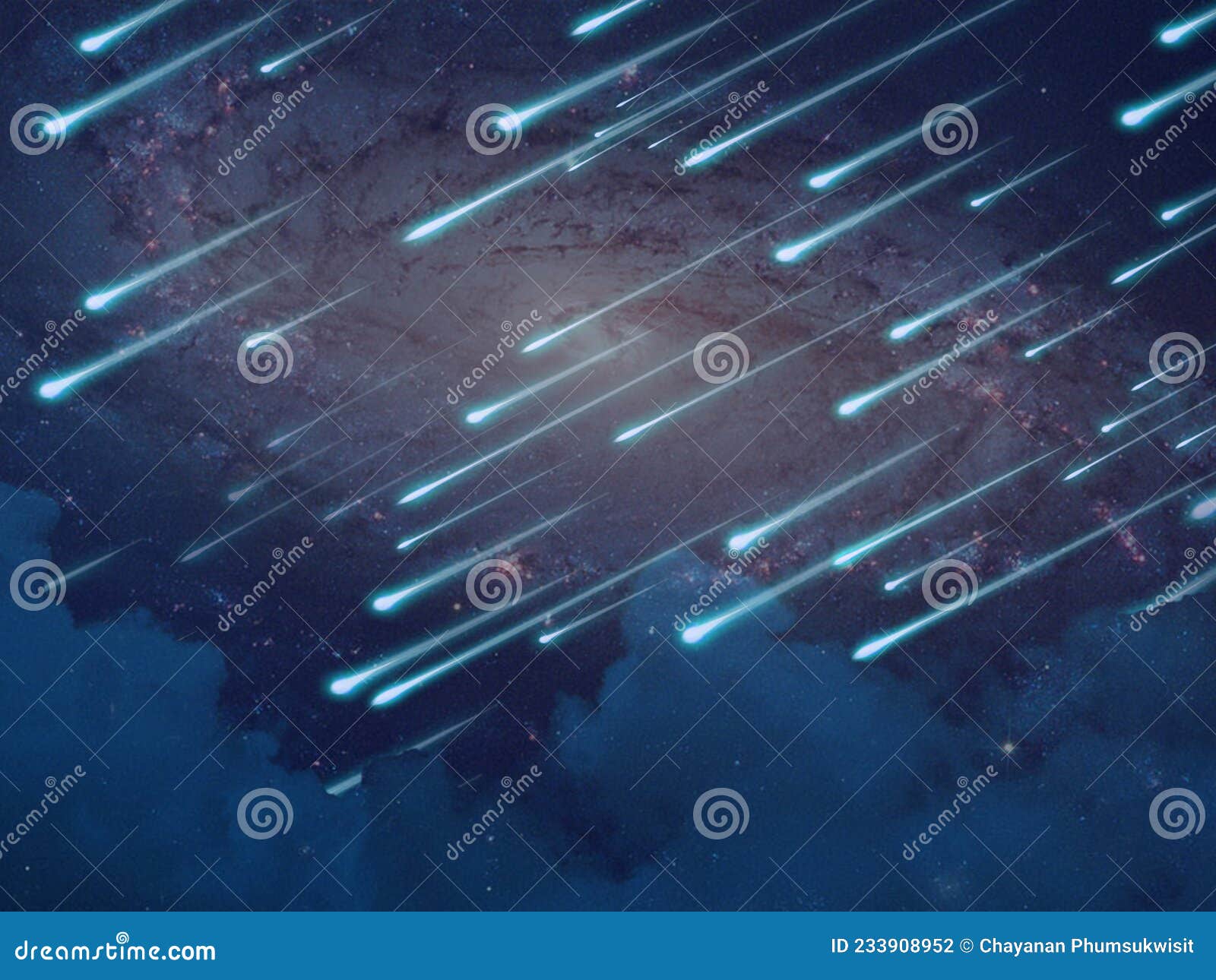 Meteor Rain on the Night Sky and Blur Galaxy on Space Stock Photo ...