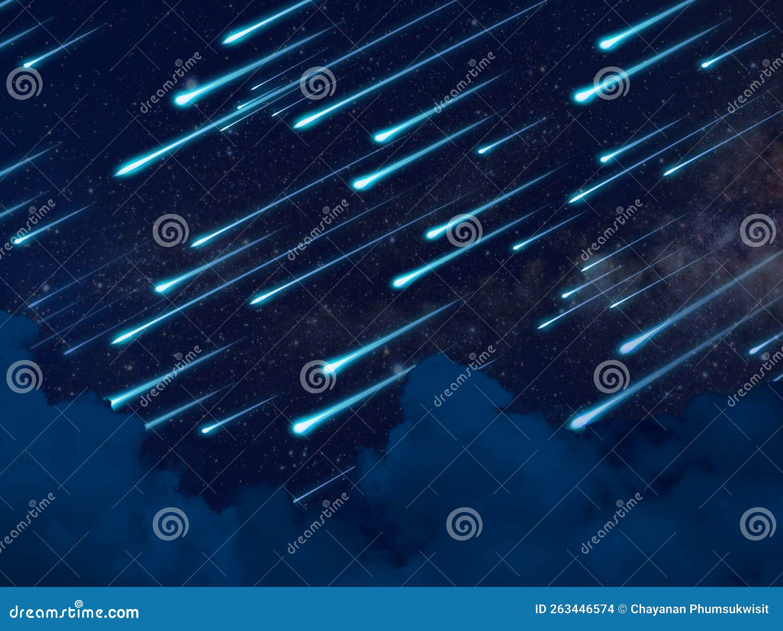 Meteor Rain on the Night Sky Dark Cloud and Blur Milky Way Stock ...