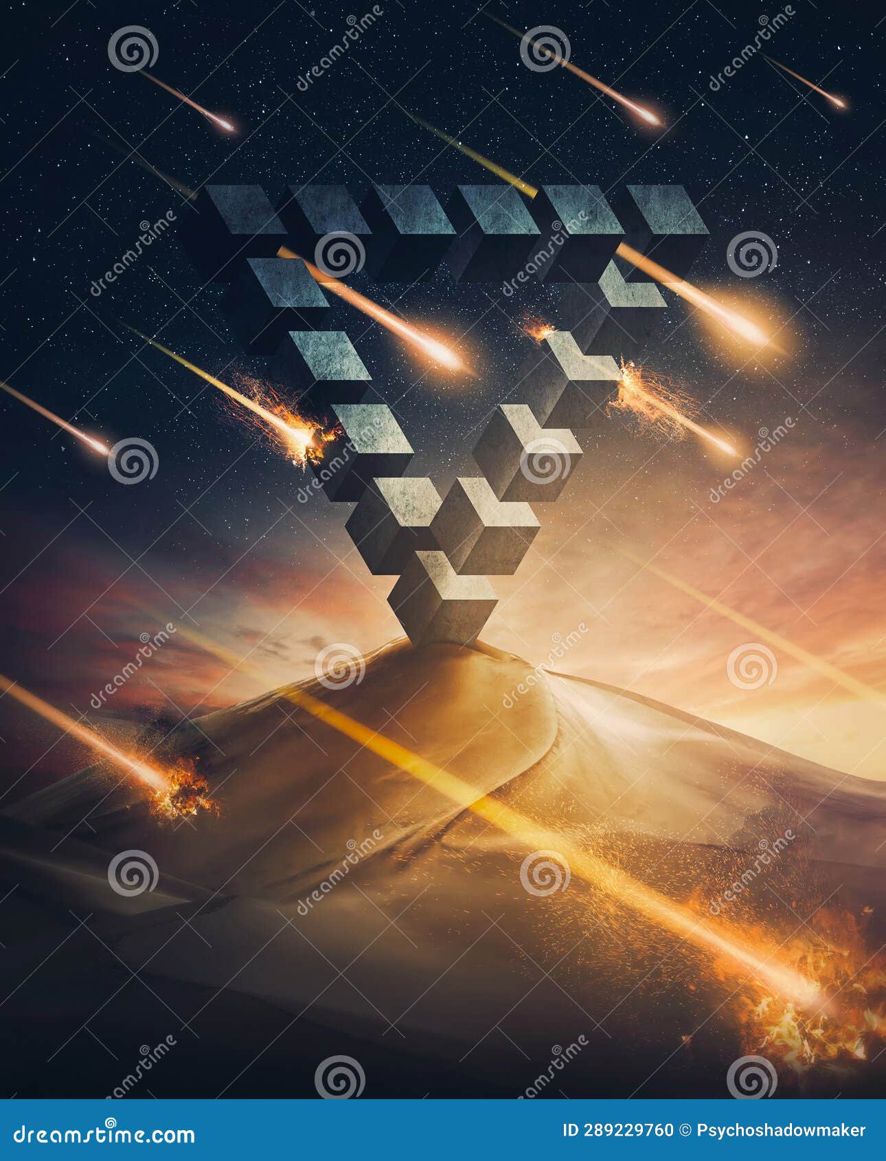 Meteor Shower Falling on Another Planet on a Faraway Galaxy. Abstract ...